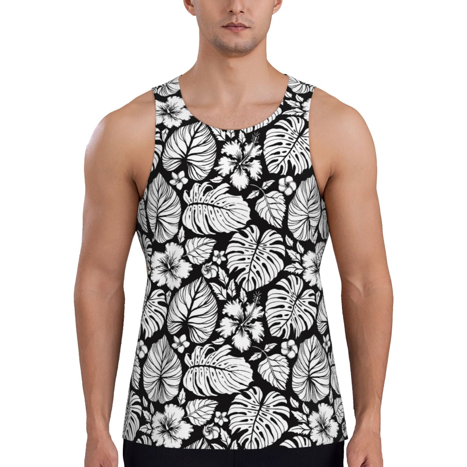 Logiee Tropical Leaves Print Men's Workout Tank Top,Quick Dry Workout ...