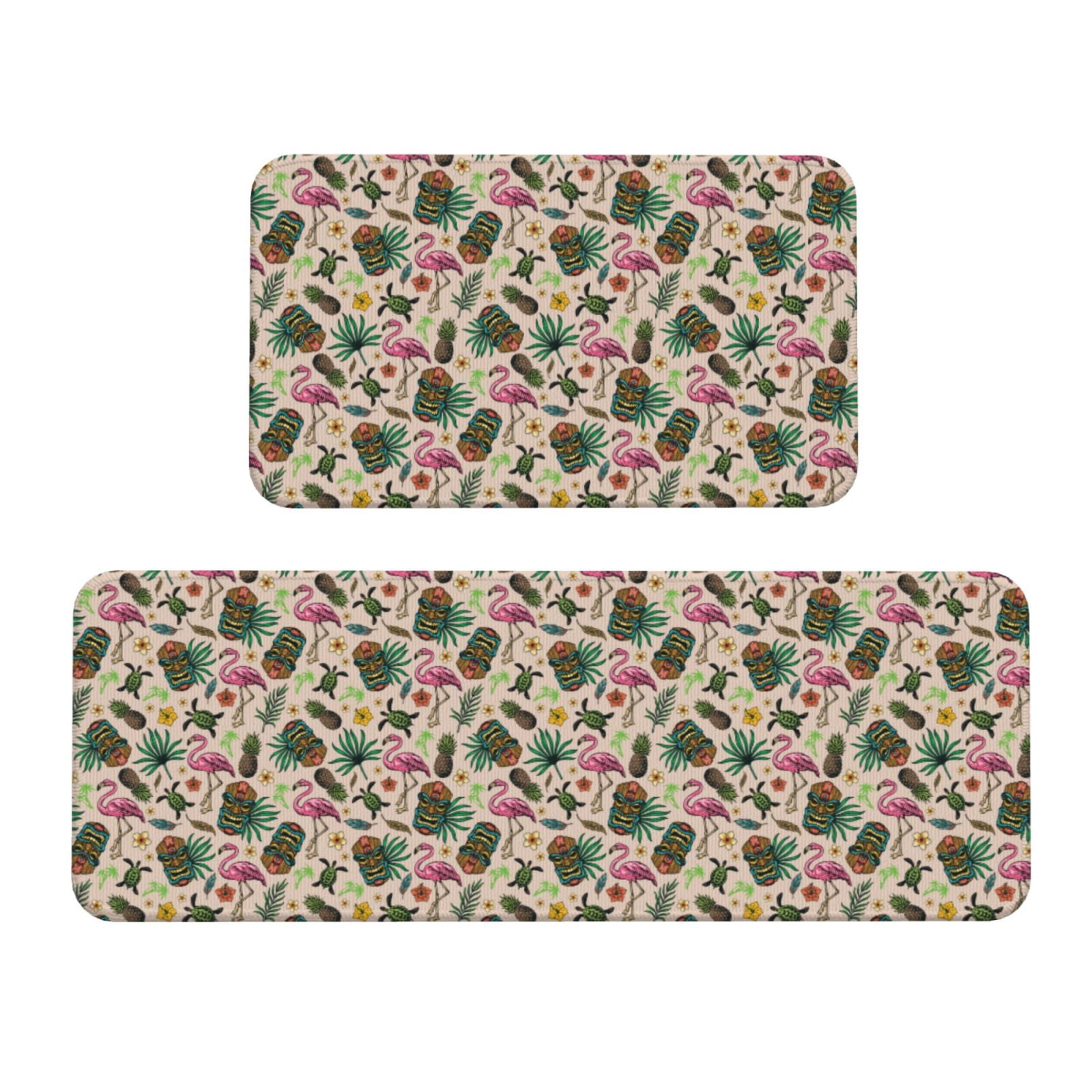 Logiee Tropical Mask Flamingo Print Kitchen Mats for Floor Sets of 2 ...