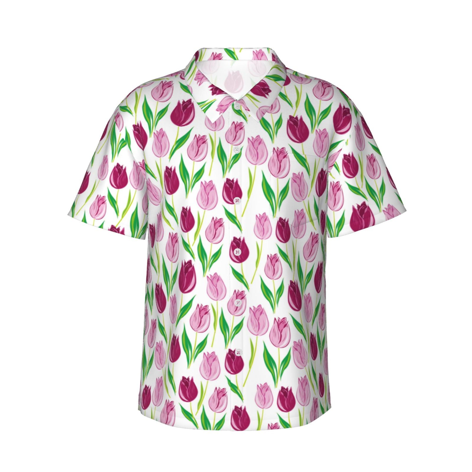 Logiee Tulips Flowers Print Mens Hawaiian Shirts,Loose-Fit Short Sleeve ...