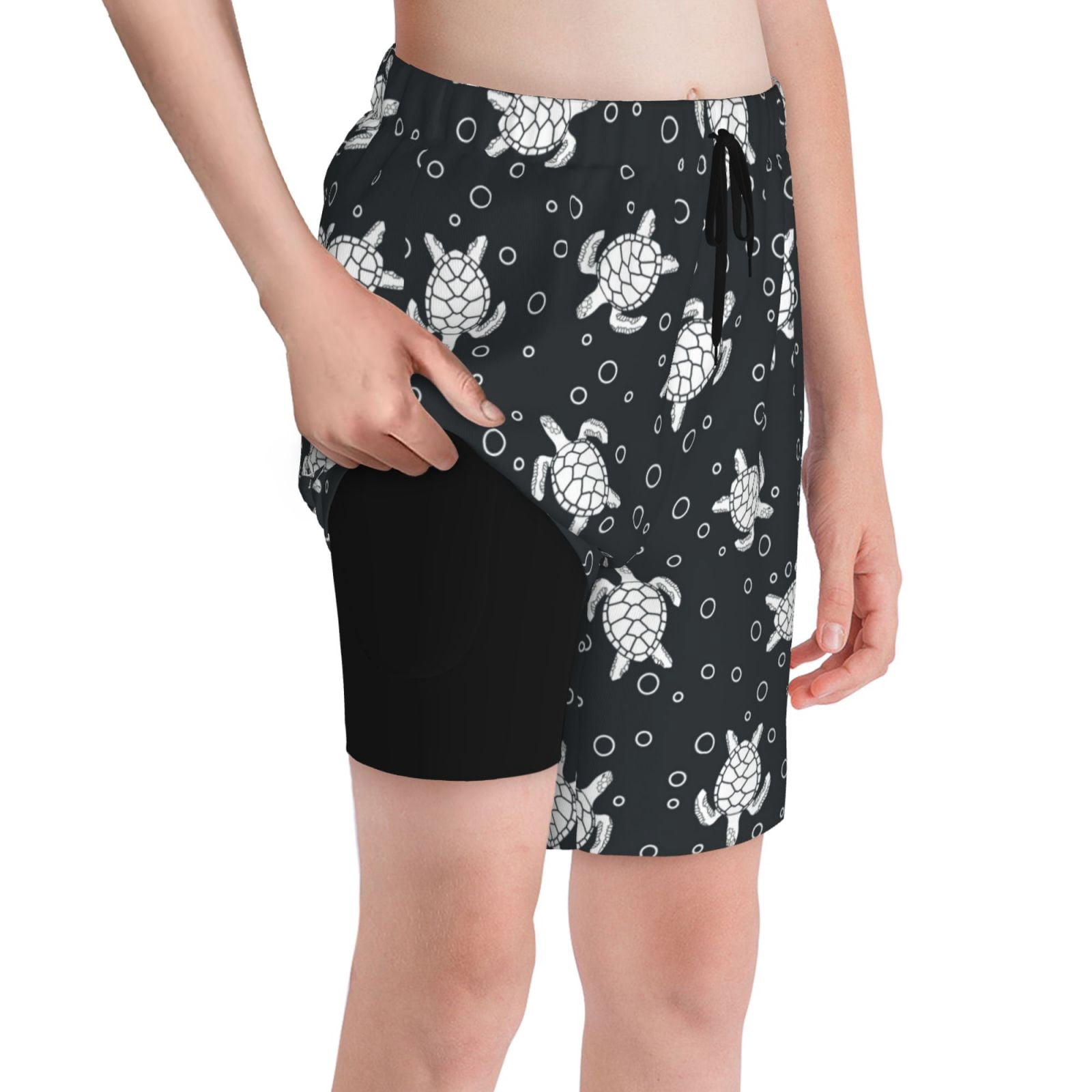 Logiee Turtle Print Boys Swim Trunks with Compression Liner,Teen Kids ...