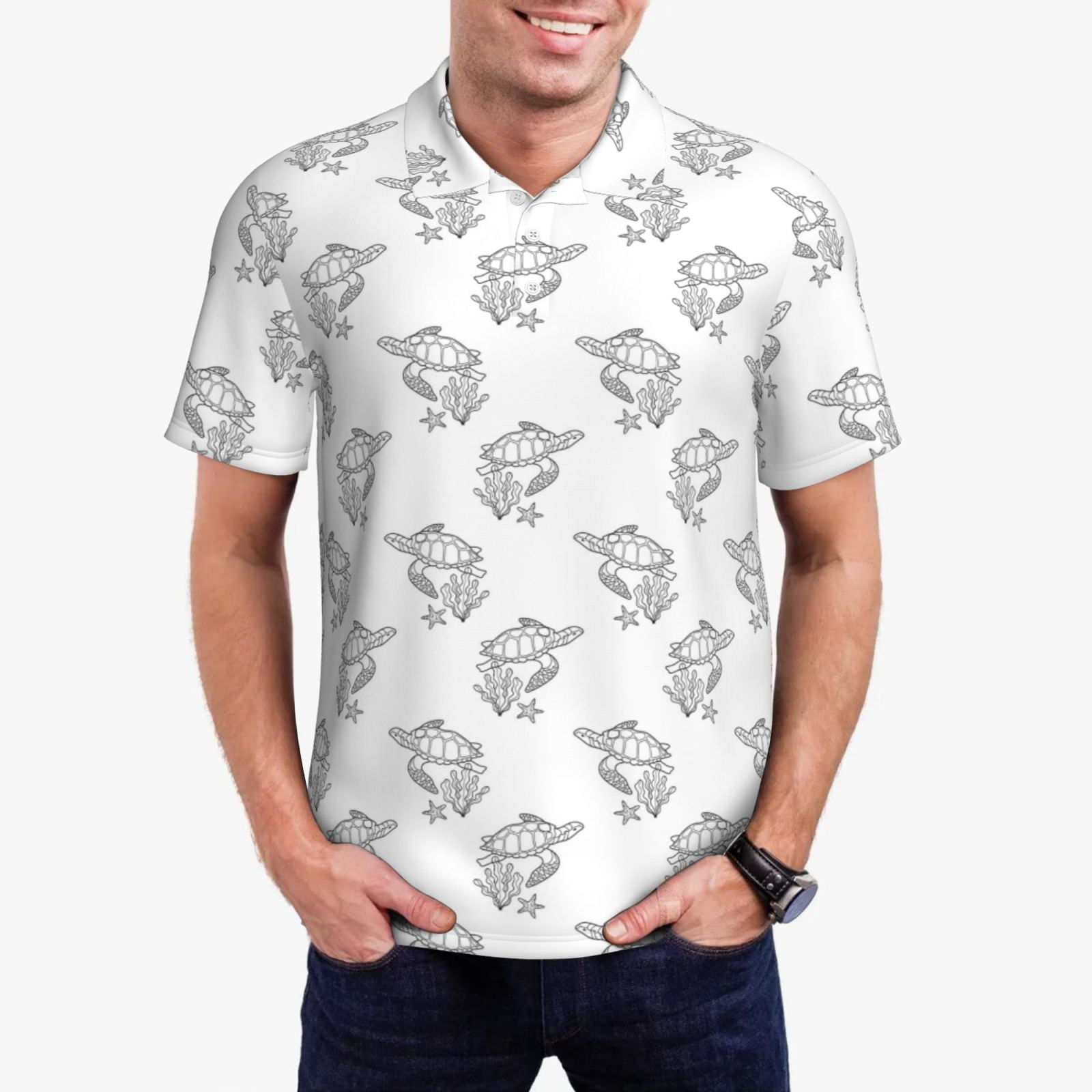 Logiee Turtle Print Mens Polo Shirts,Mens Golf Polo Shirts,Short Sleeve ...