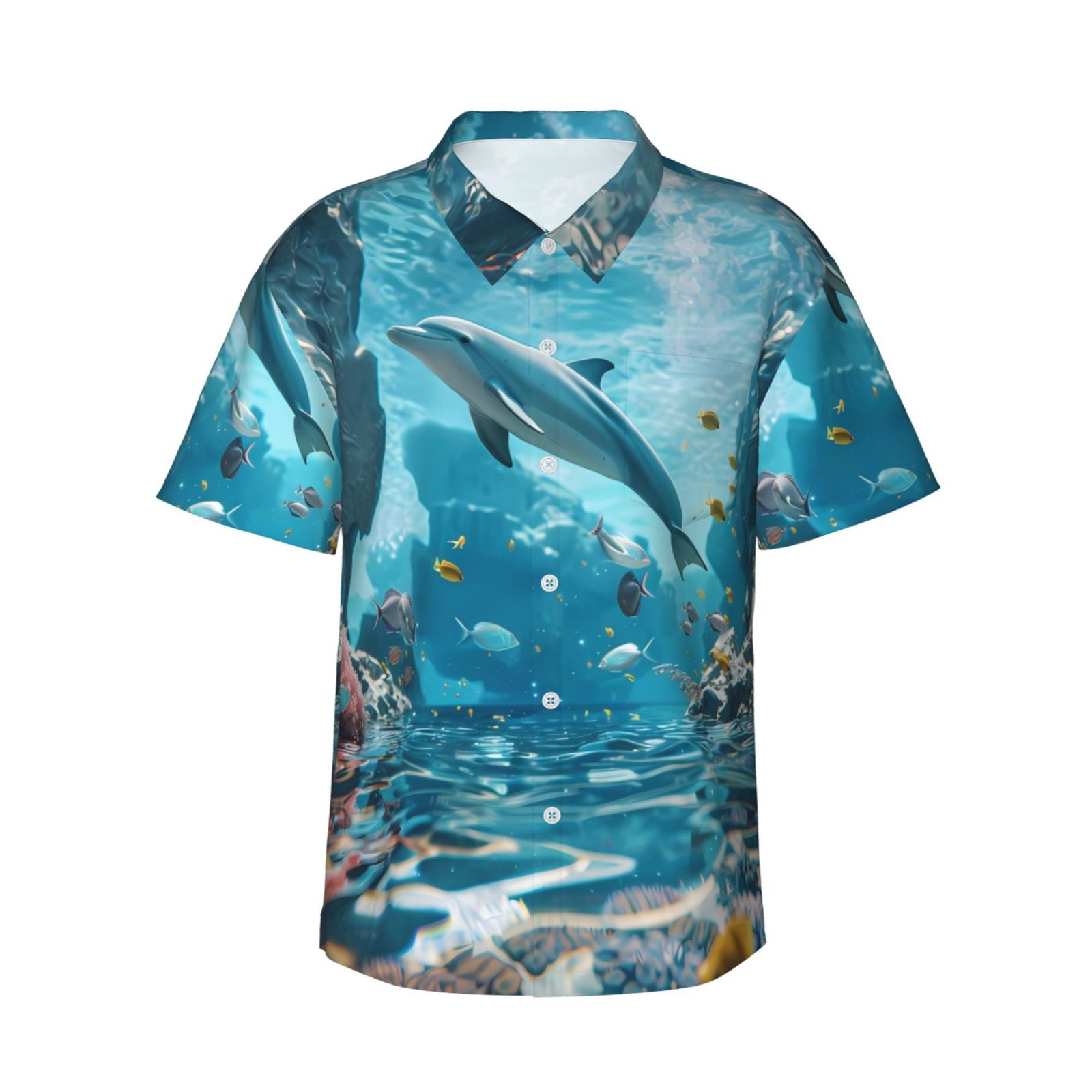 Logiee Underwater Dolphin Scene Print Mens Hawaiian Shirts,Loose-Fit ...