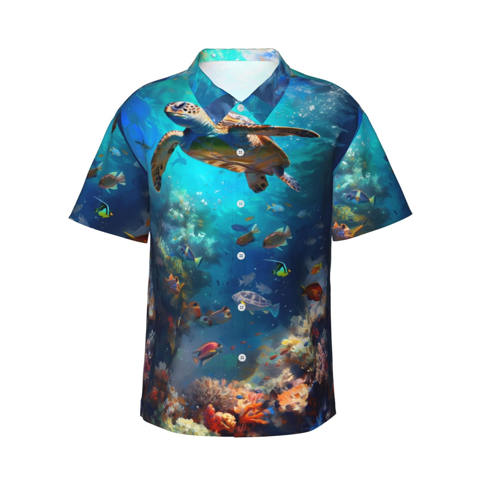 Logiee Underwater Fish Turtle Print Mens Hawaiian Shirts,Loose-Fit ...