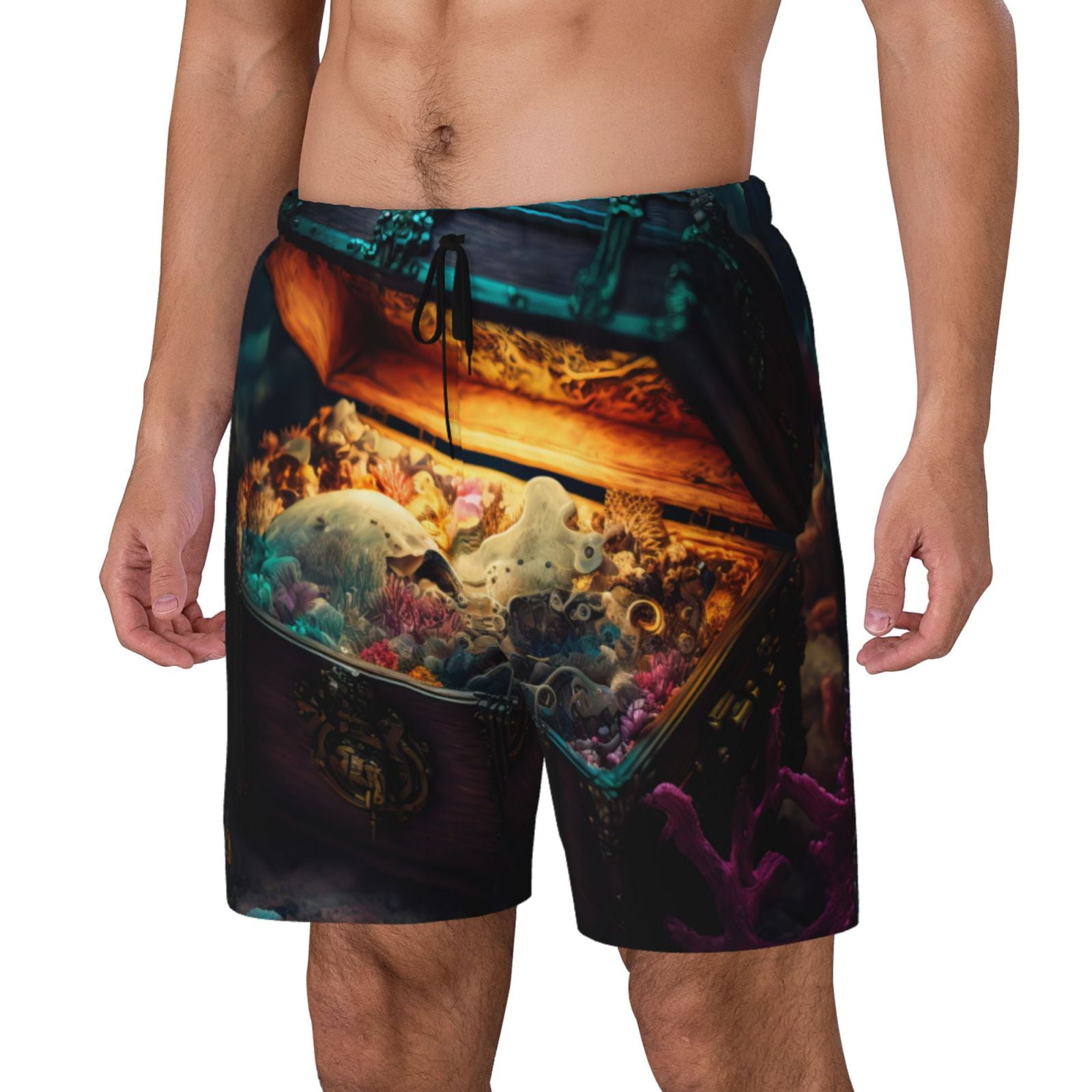 Logiee Underwater Treasure Chest Print Men's Swim Trunk,Quick Dry Board ...