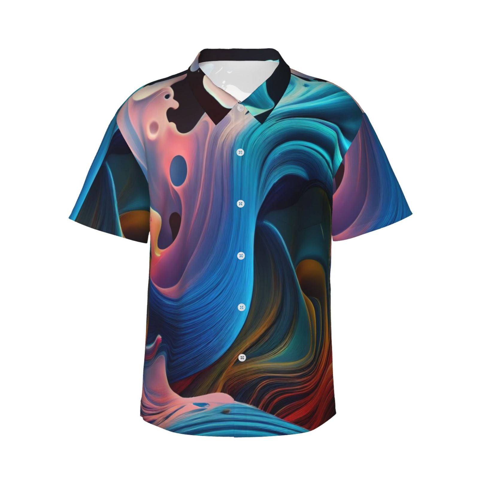 Logiee Vibrant Fluid Motion Art Print Mens Hawaiian Shirts,Loose-Fit ...