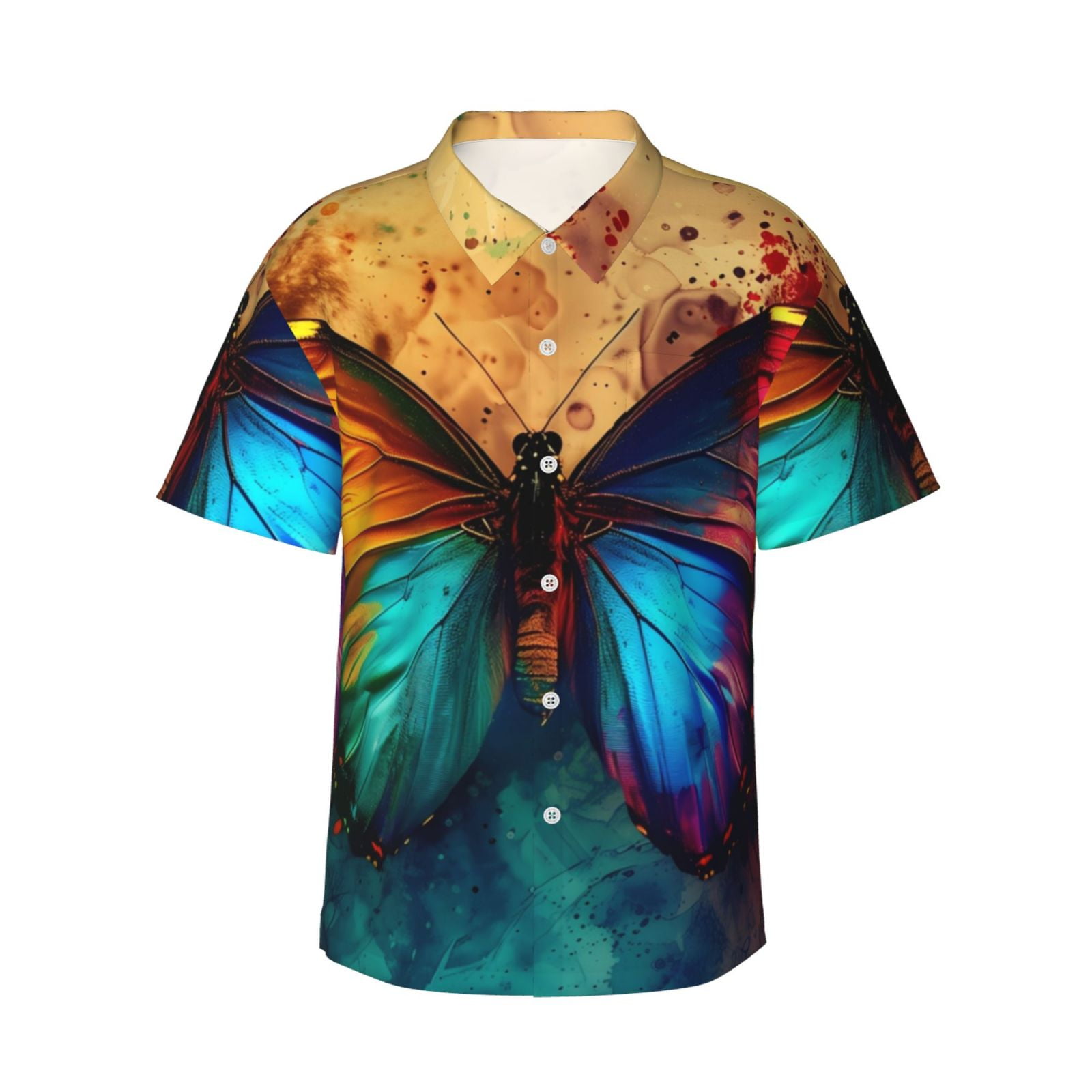 Logiee Vibrant Rainbow Butterfly A Print Mens Hawaiian Shirts,Loose-Fit ...