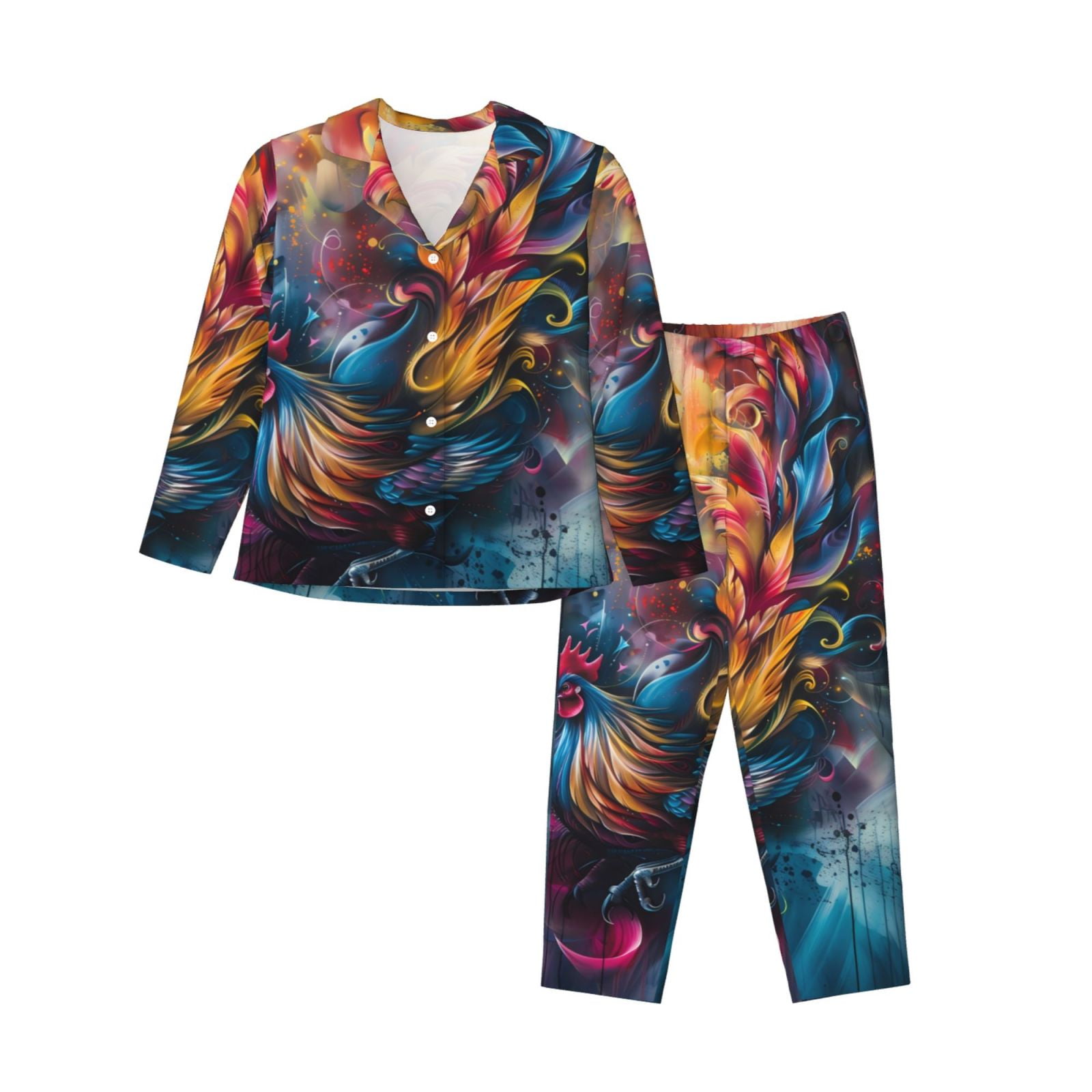 Logiee Vibrant Rooster Painting Print Womens Pajamas Set,Long Sleeve ...