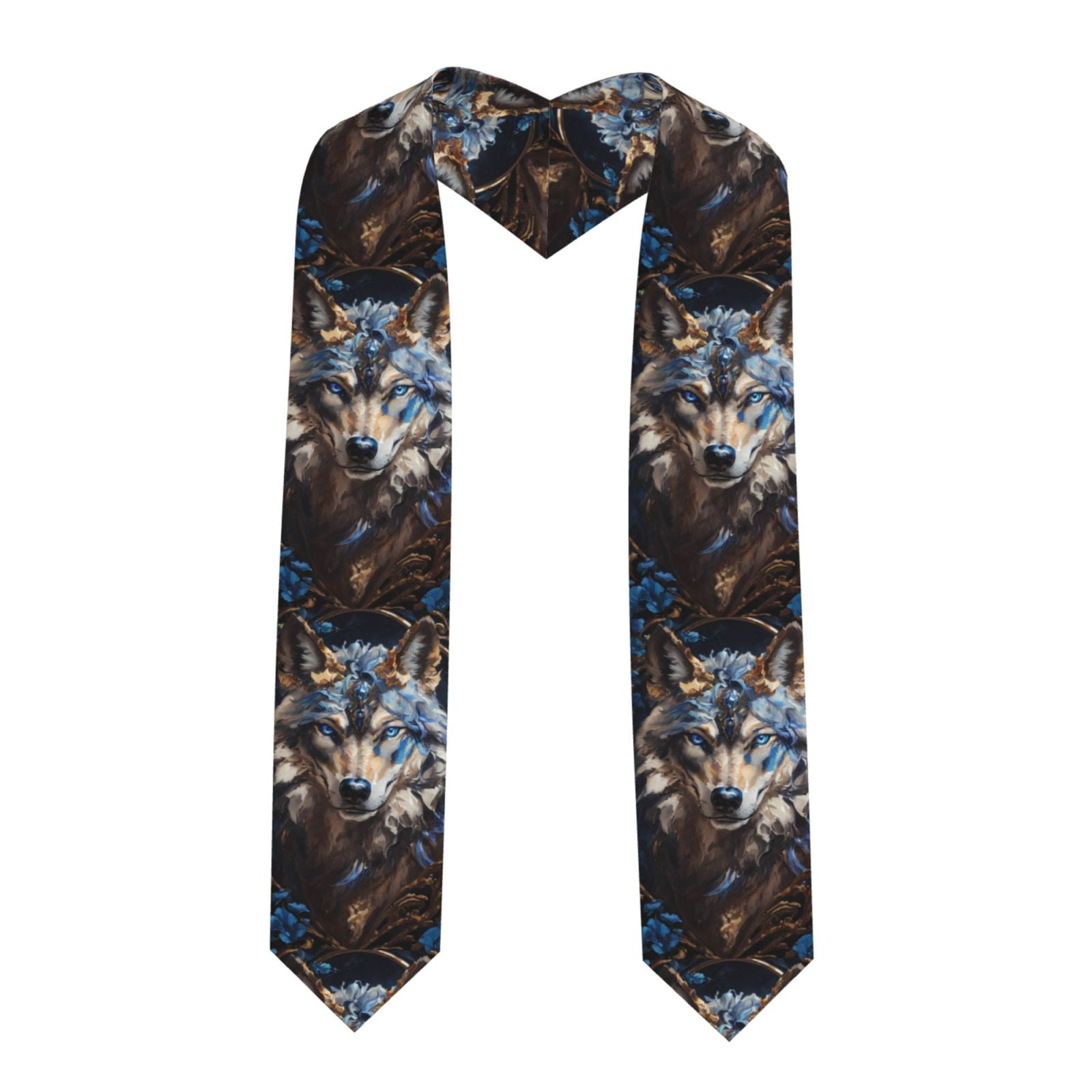 Logiee Vintage Blue Floral Wolf Print Unisex Adult Graduation Stole ...
