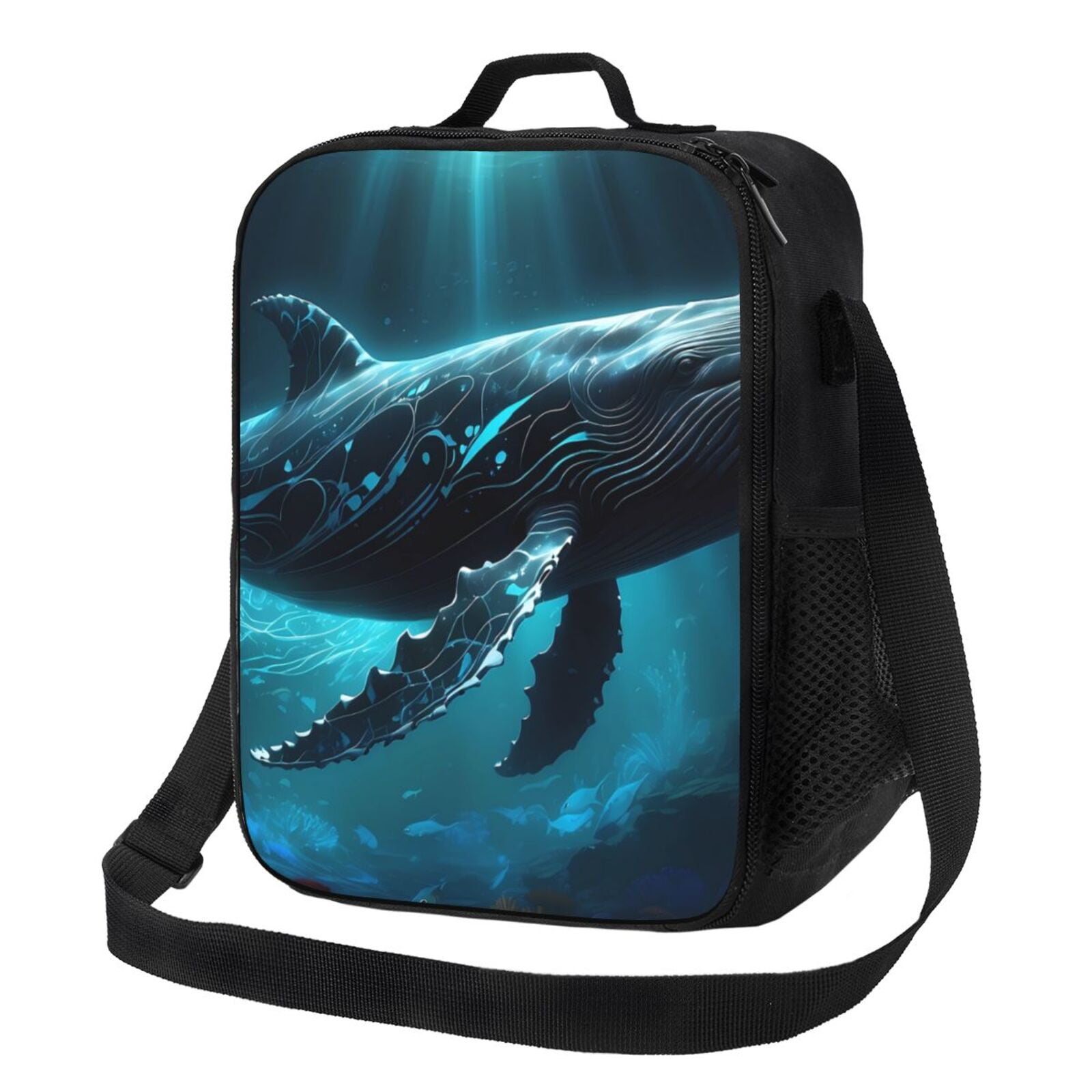 Logiee Vintage Blue Pattern Whale Print Insulated Lunch Bag for Women ...