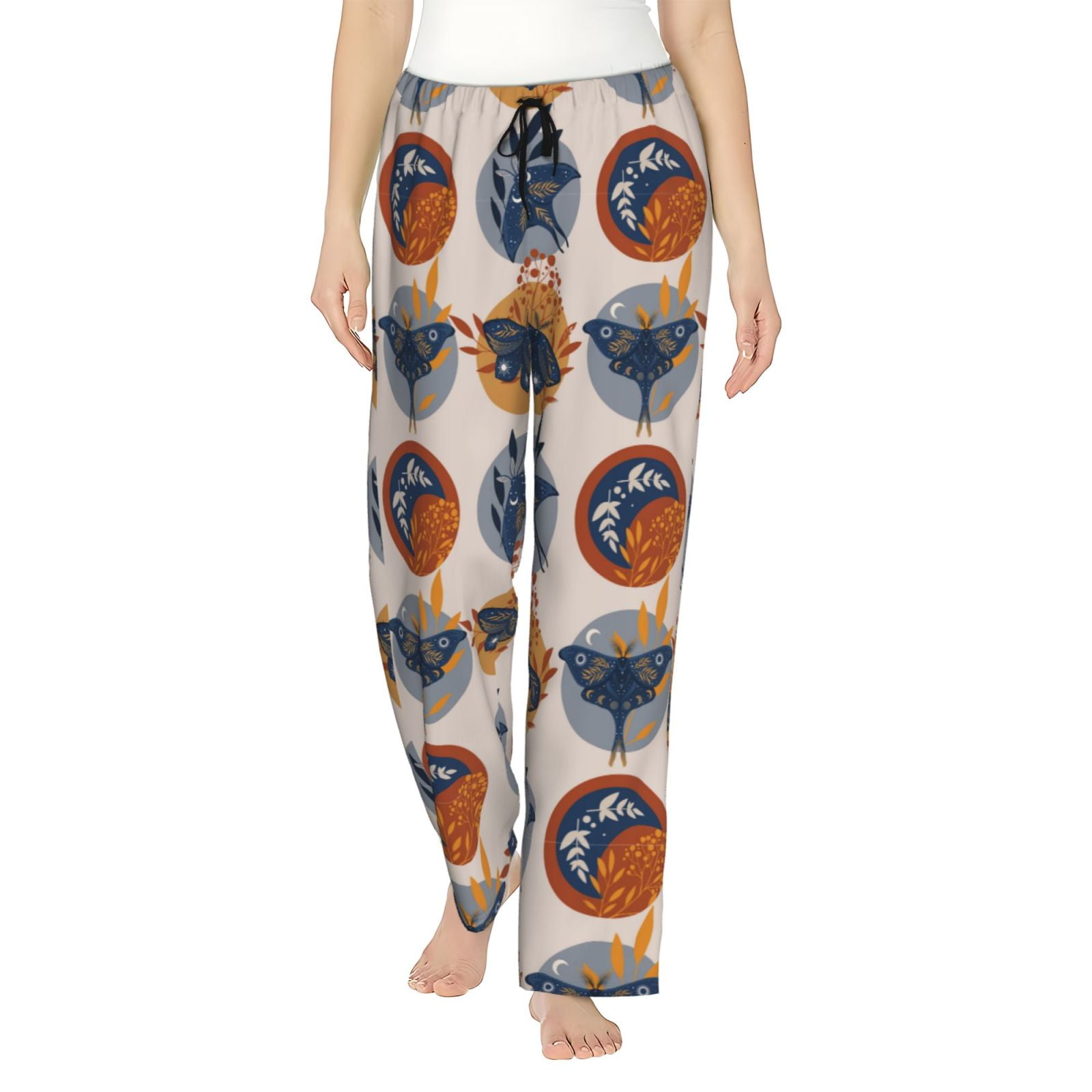 Logiee Vintage Botanical Butterfly Art Print Women Pajama Pants,Comfy ...