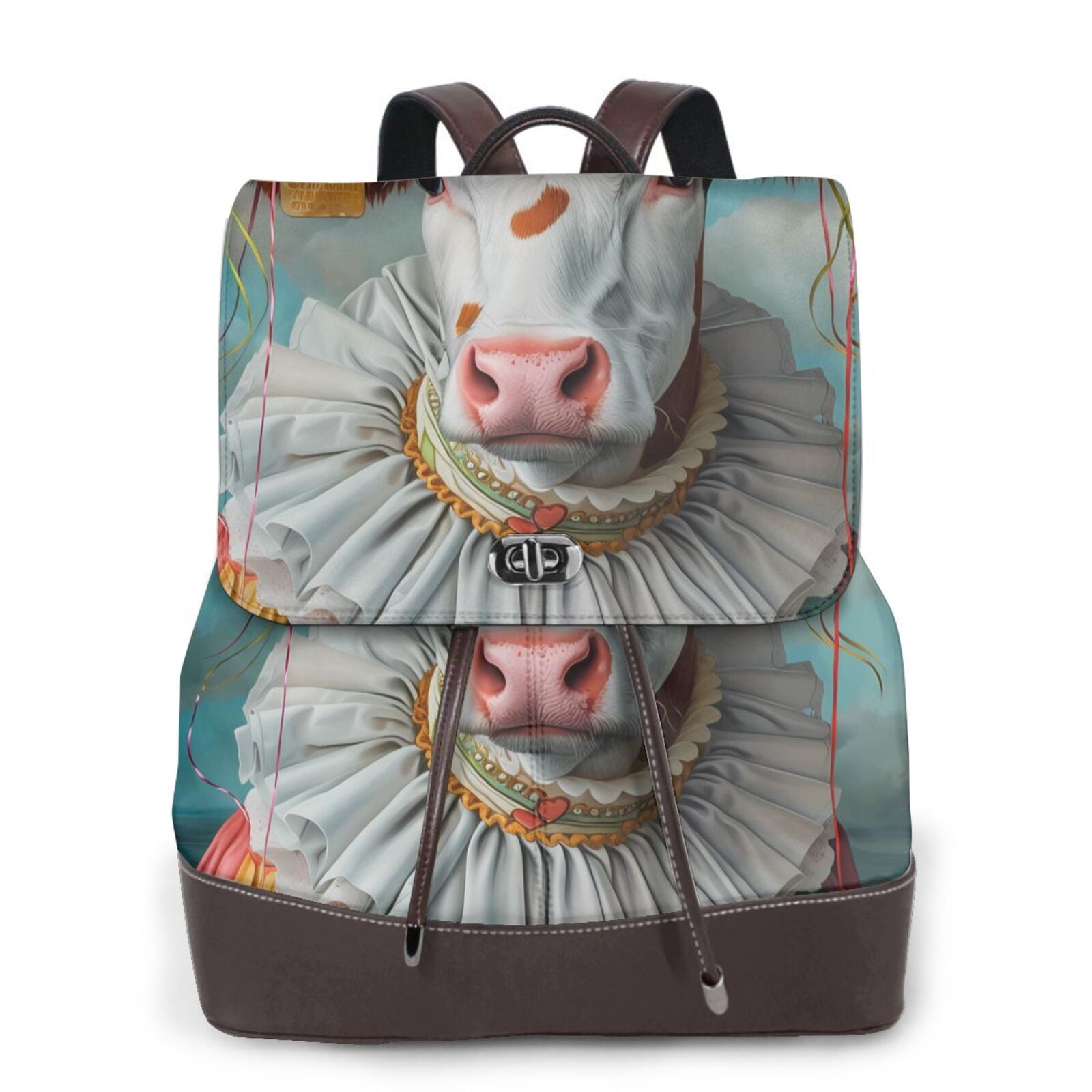 Logiee Vintage Colorful Floral Cow Print Backpack Purse for Women ...