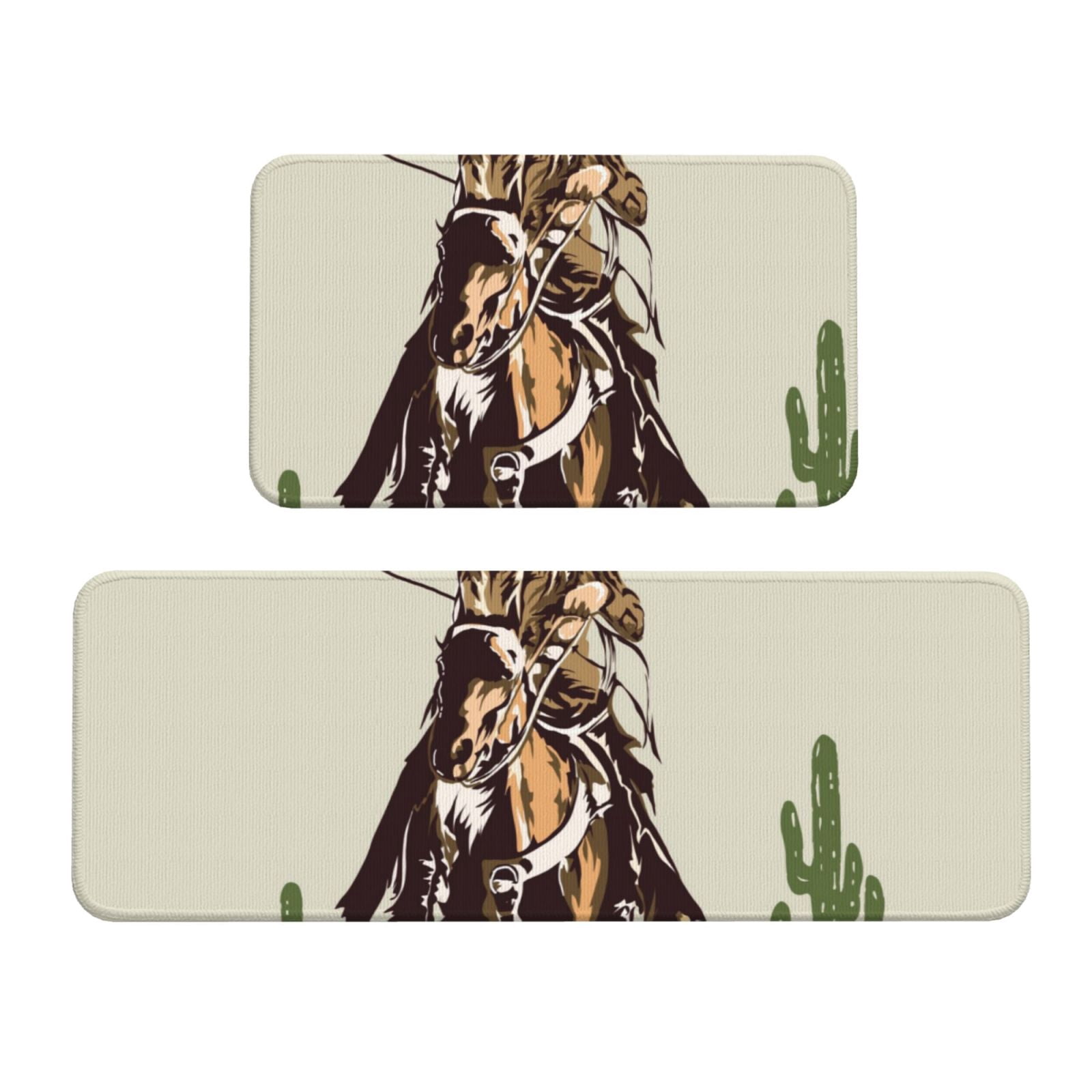 Logiee Vintage Cowboy Riding Horse Print Kitchen Mats for Floor Sets of ...