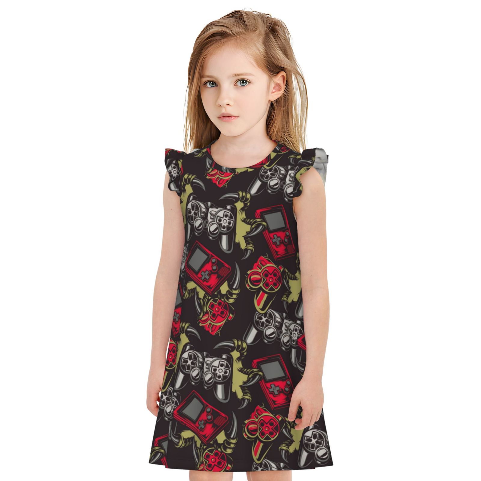 Logiee Vintage Gaming Print Girls Nightgowns,Casual Dress Flutter,Short ...