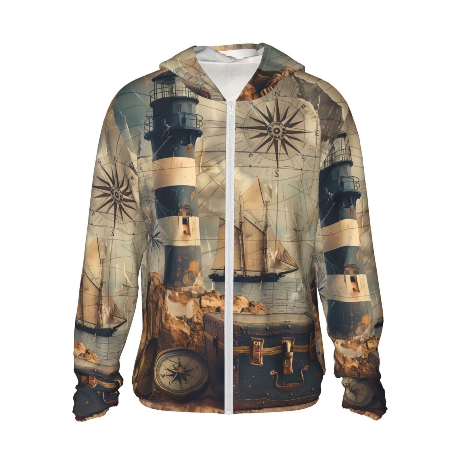 Logiee Vintage Nautical Lighthouse Print Men's Women Light Jacket Full ...
