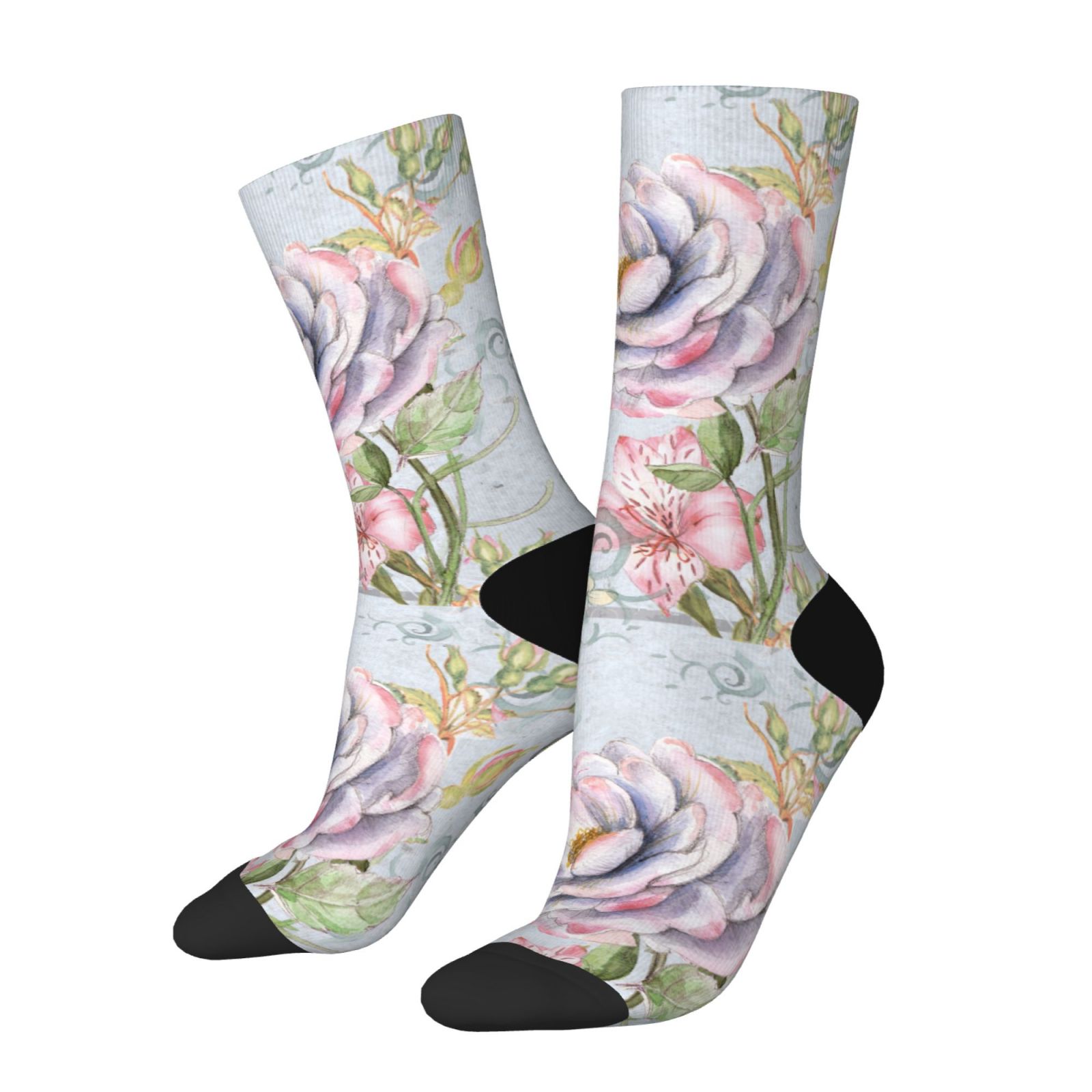 Logiee Vintage Rose Print Adult Socks for Men & Women,Calf Socks, Ankle ...