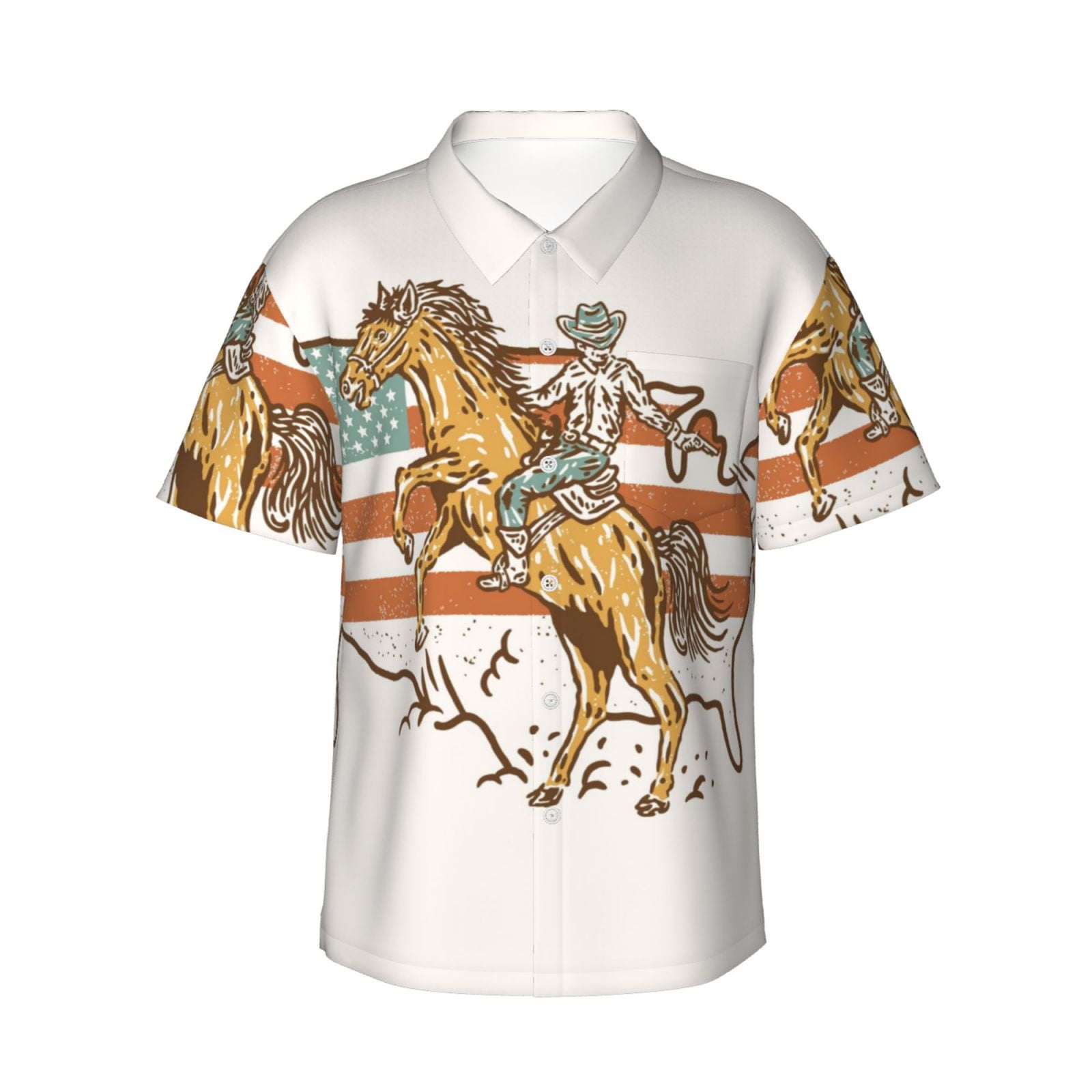 Logiee Vintage Wild West Cowboy Print Mens Hawaiian Shirts,Loose-Fit ...