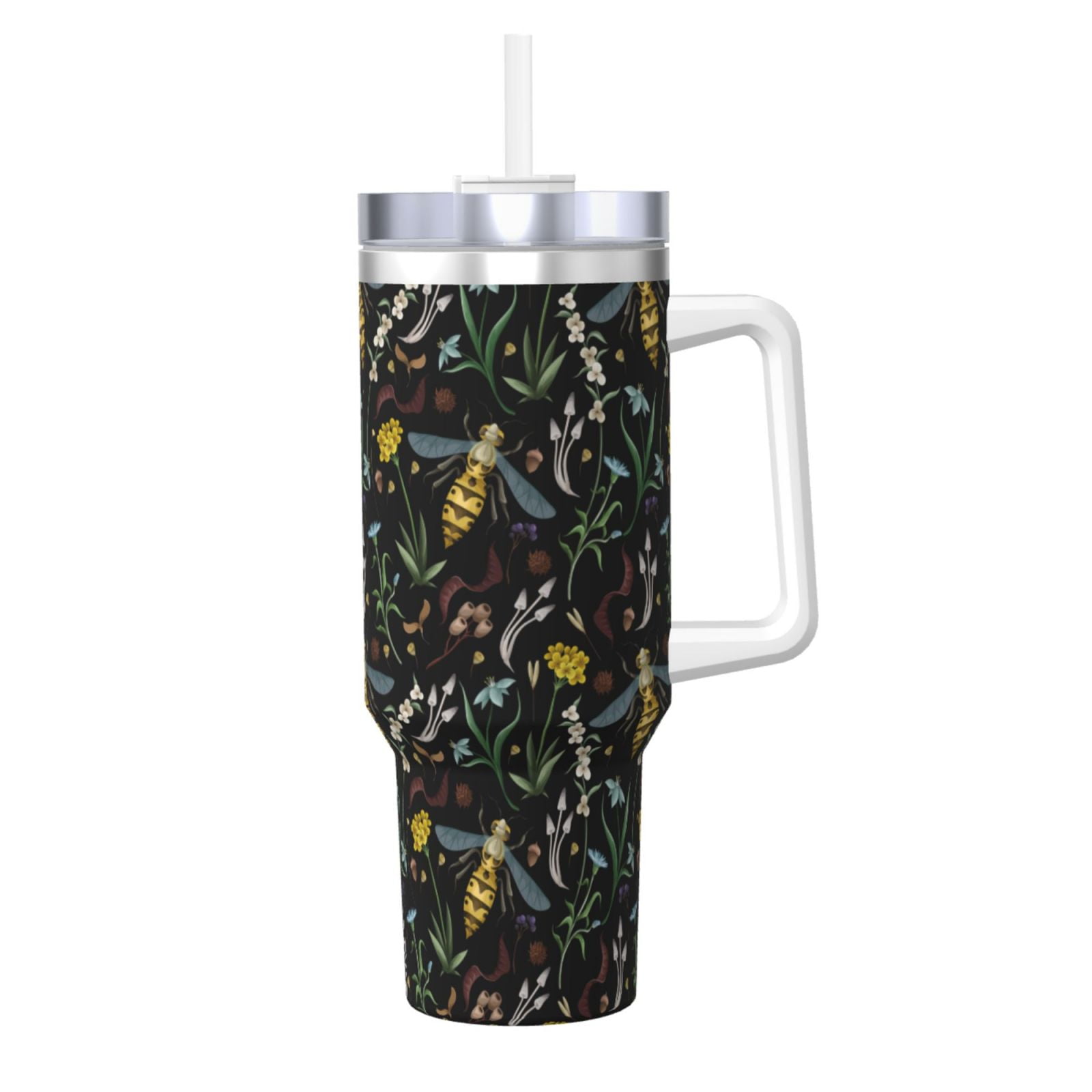 Logiee Wasp and Florals Print 40OZ Ice Bully Cup with Handle and Straw ...