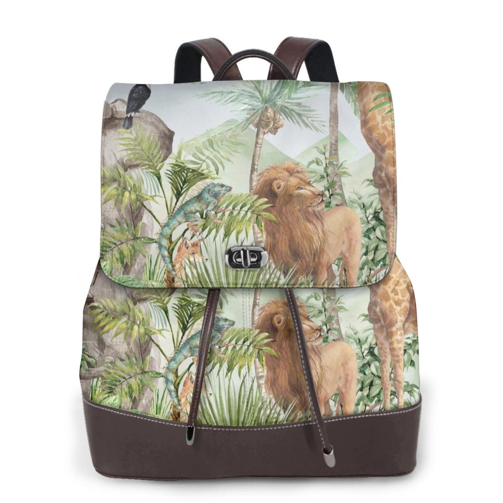 Logiee Watercolor African Animals Wildlife Print Backpack Purse for ...