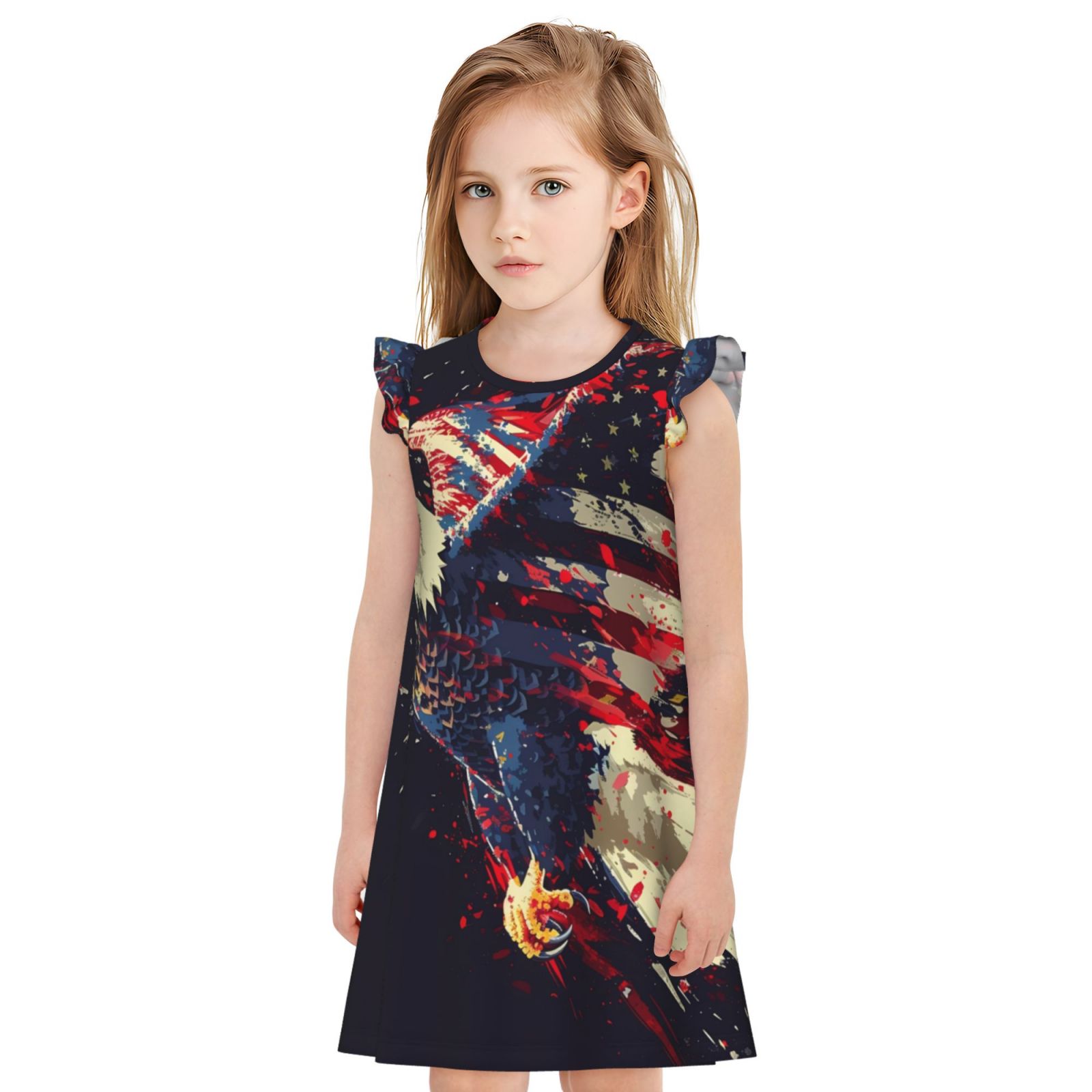 Logiee Watercolor Bald Eagle Print Girls Nightgowns,Casual Dress Flutter,Short Sleeves ...