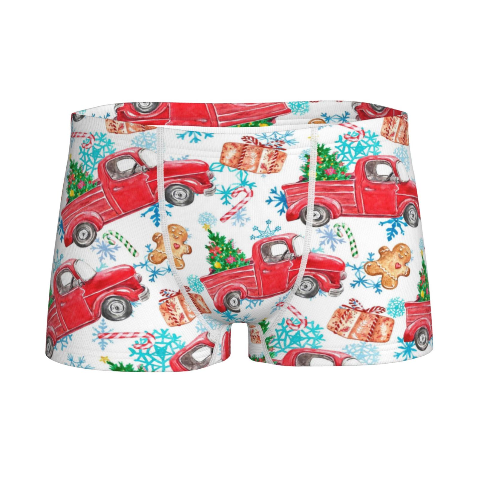 Logiee Watercolor Red Truck And Fir Tree Print Boys' Boxer Briefs,Tween Boy Underwear-Large ...