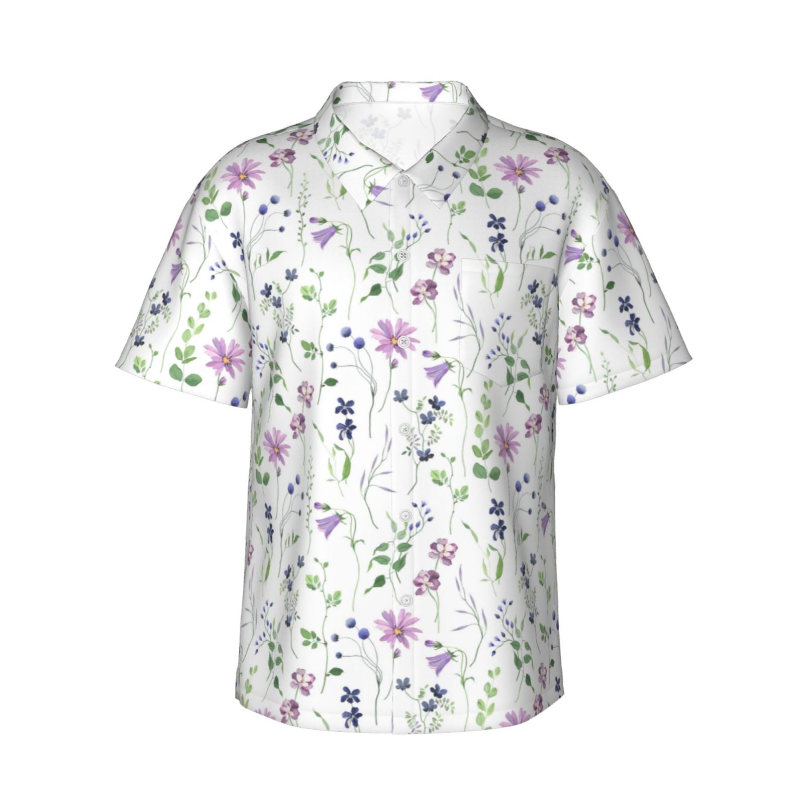 Logiee Watercolor Wildflower Print Mens Hawaiian Shirts,Loose-Fit Short ...