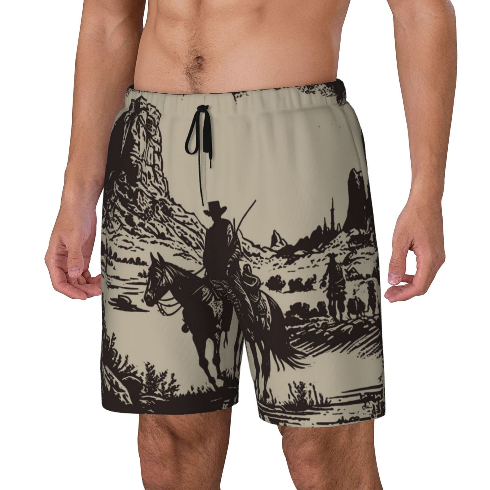 Logiee Western Desert Cowboy Print Men's Swim Trunk,Quick Dry Board ...