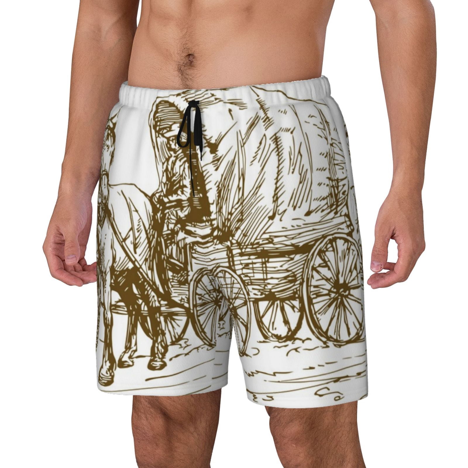 Logiee Western Scenery With Old Wagon Print Men's Swim Trunk,Quick Dry ...