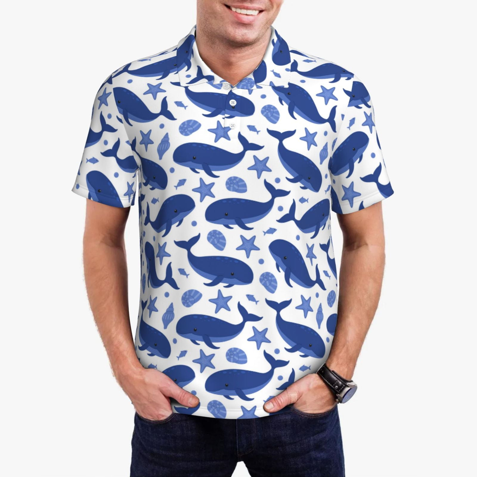Logiee Whale Print Mens Polo Shirts,Mens Golf Polo Shirts,Short Sleeve ...