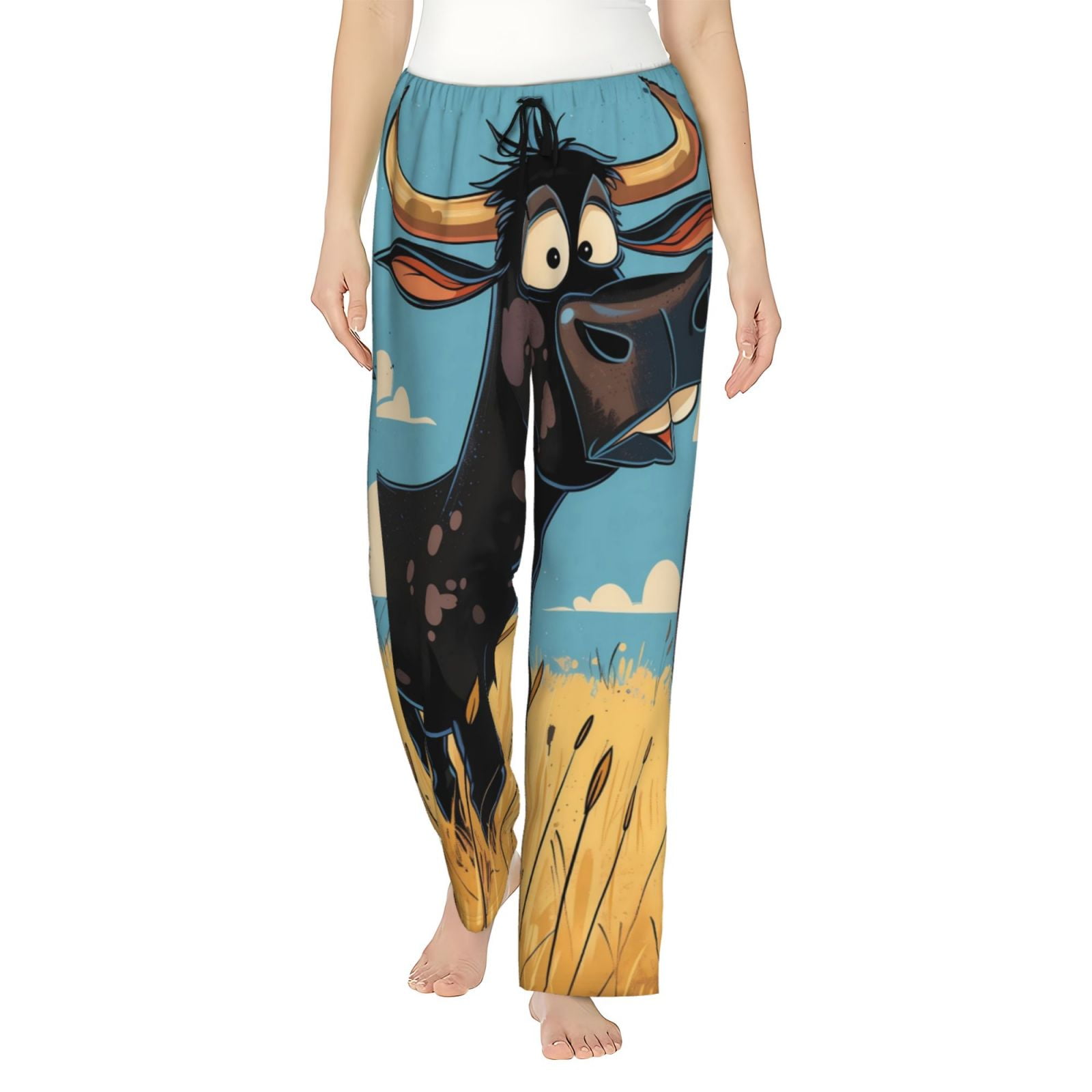 Logiee Whimsical Cartoon Cow Print Women Pajama Pants,Comfy Pj Bottom ...