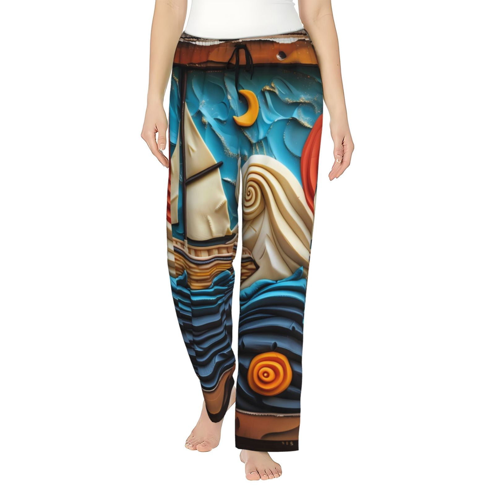 Logiee Whimsical Sailboat Ocean Art Print Women Pajama Pants,Comfy Pj ...