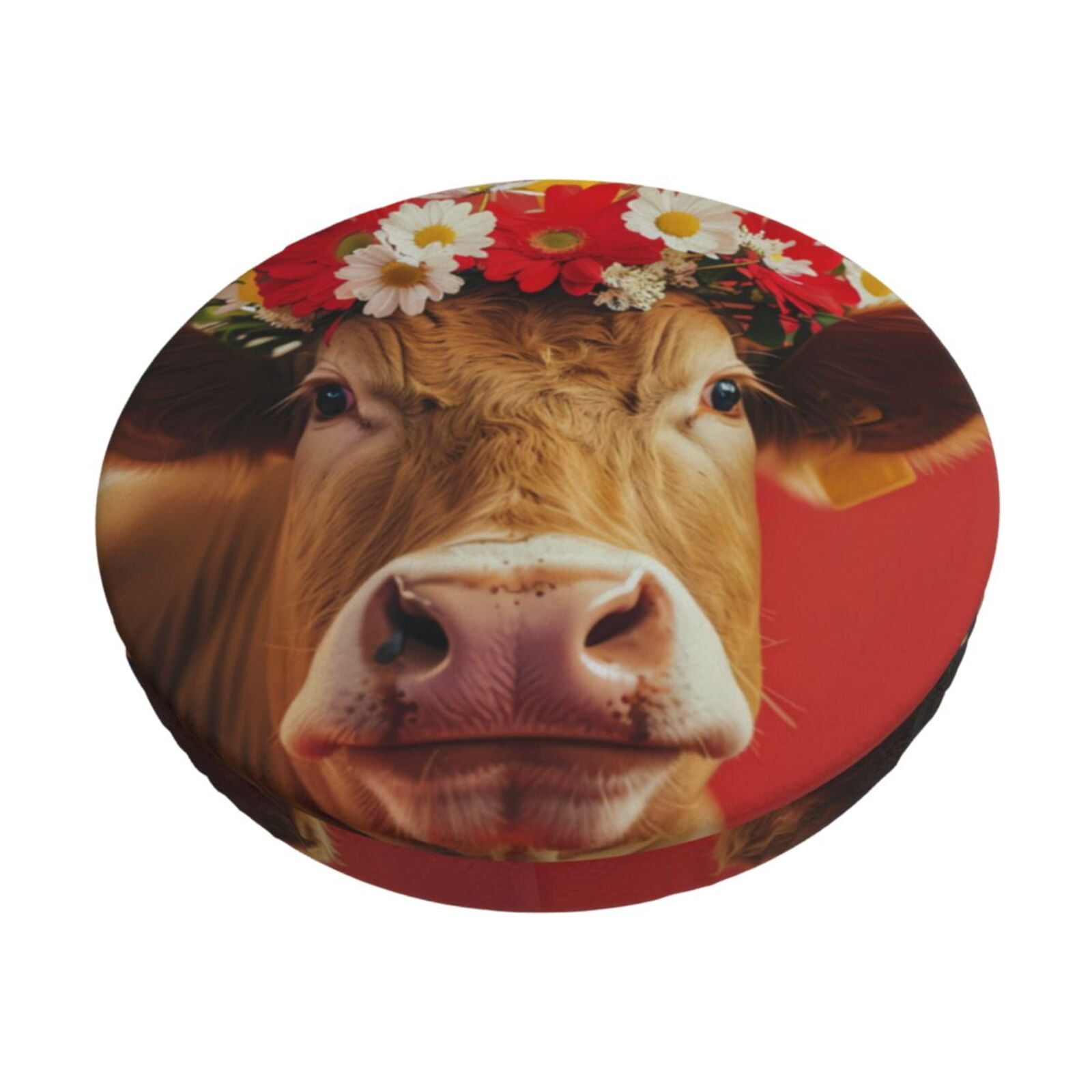 Logiee White And Red Daisy Cow Print Stool Covers Round,Bar Stool ...