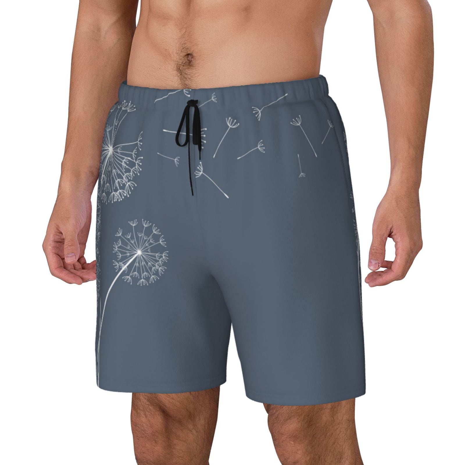 Logiee White Dandelion Print Men's Swim Trunk,Quick Dry Board Shorts ...