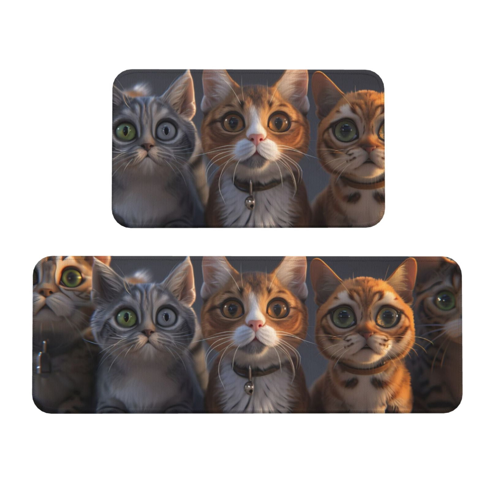 Logiee Wide Eyed Cartoon Cats Print Kitchen Mats for Floor Sets of 2 ...