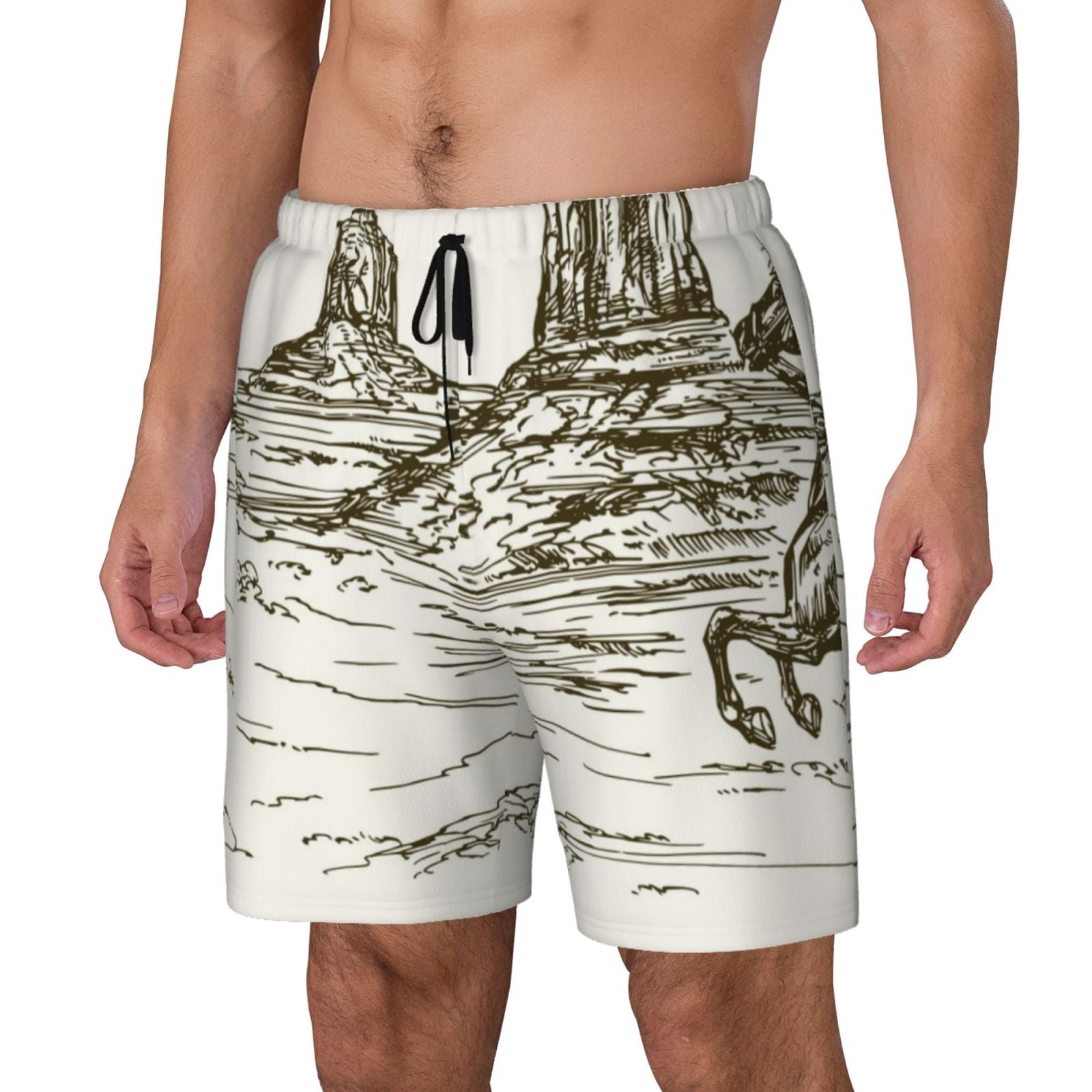 Logiee Wild West Desert With Cowboy Print Men's Swim Trunk,Quick Dry ...