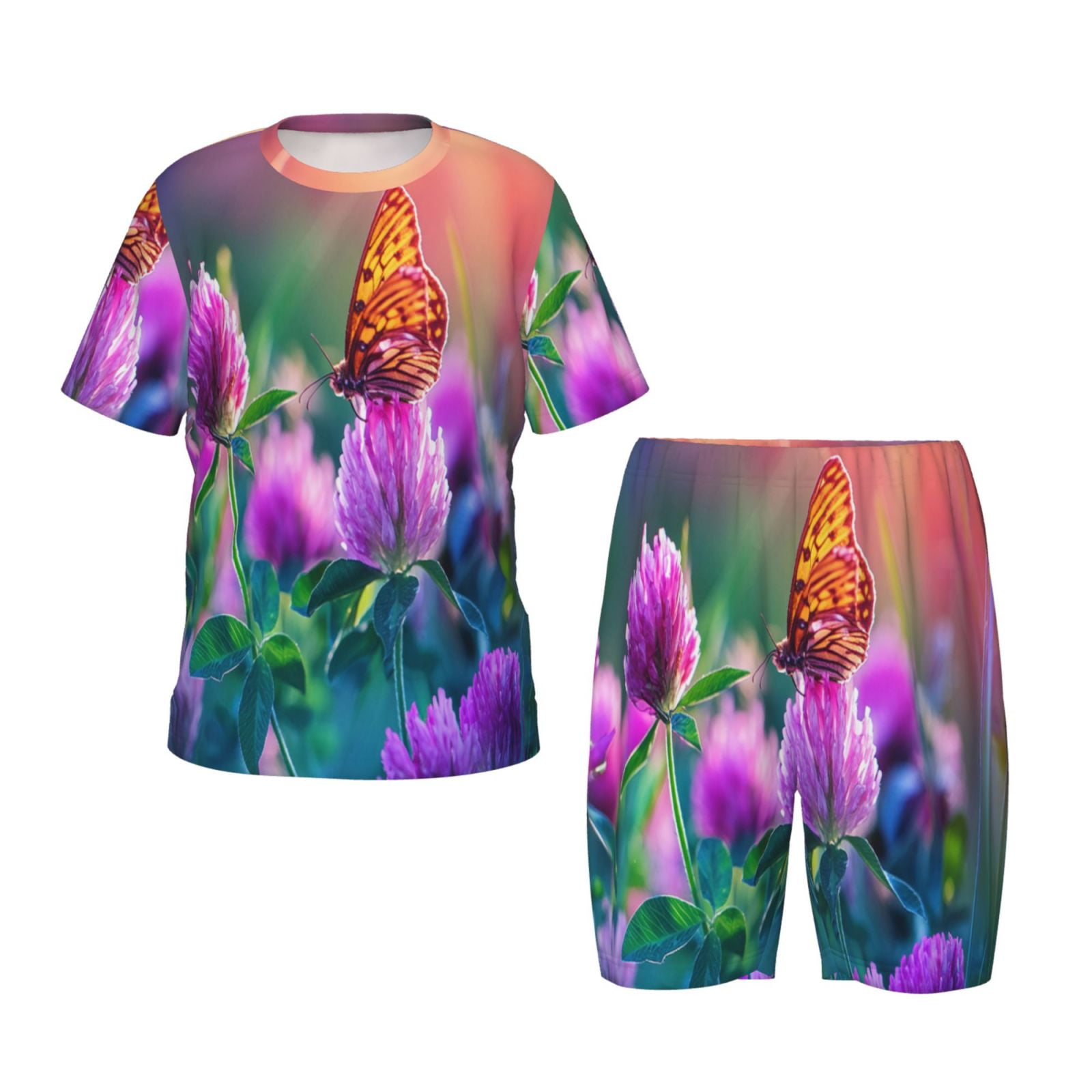 Logiee Wild flowers of clover and butterfly Print Kids Pajamas Set ...