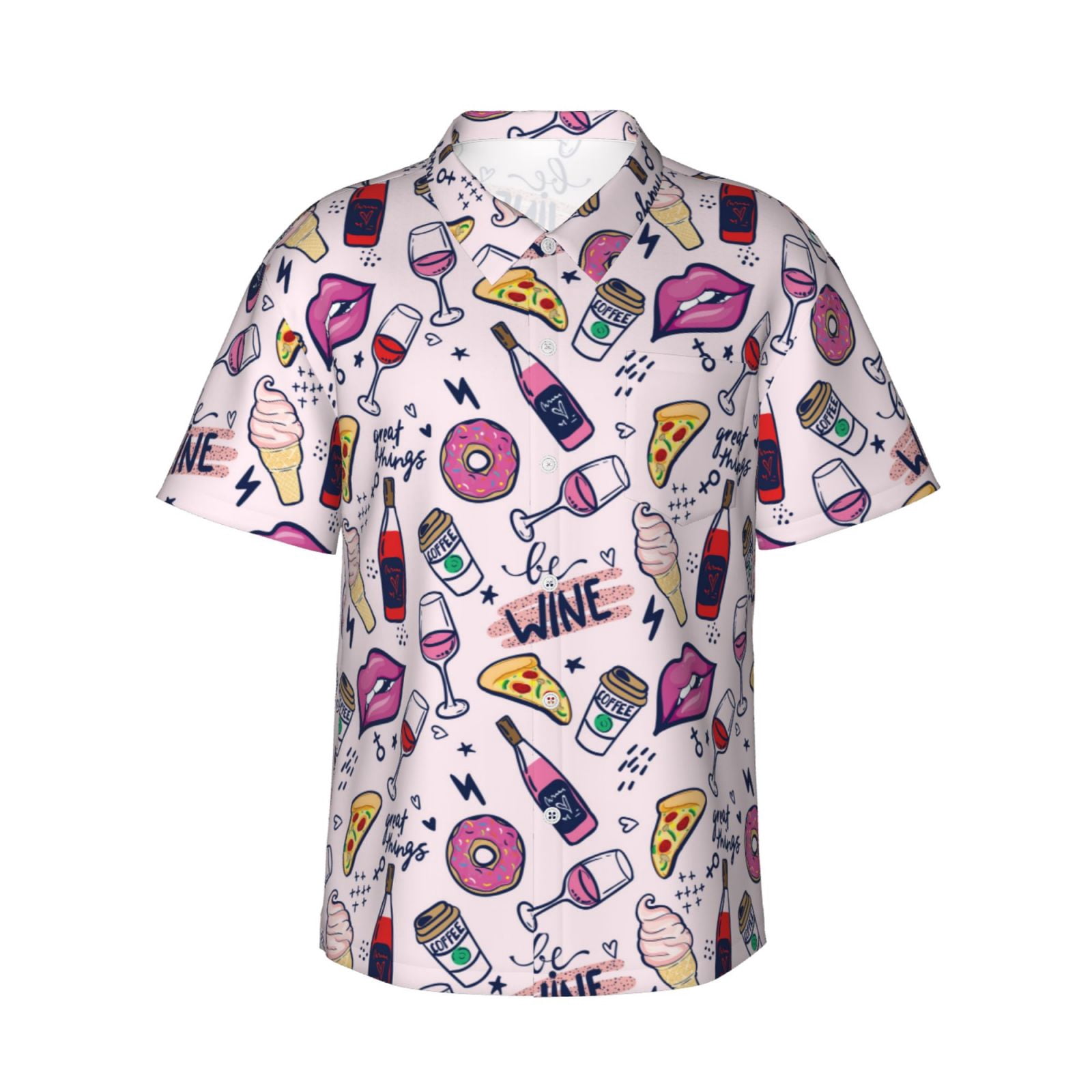 Logiee Wine Print Mens Hawaiian Shirts,Loose-Fit Short Sleeve Button ...