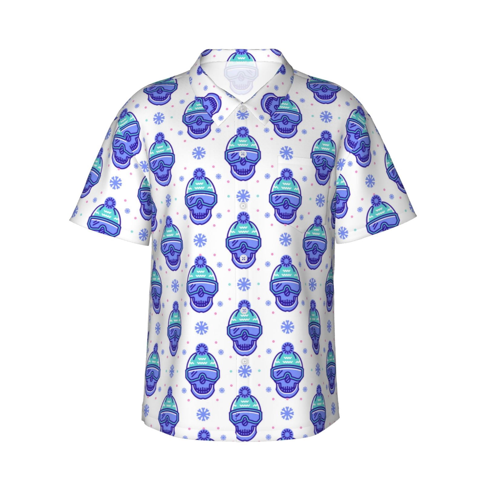 Logiee Winter Snowflake Skiing Skull Print Mens Hawaiian Shirts,Loose ...