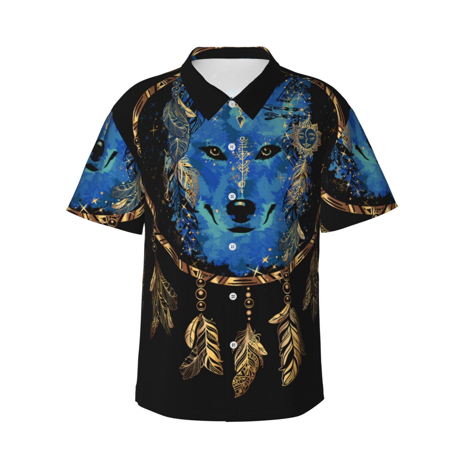 Logiee Wolf Head And Dreamcatcher Print Mens Hawaiian Shirts,Loose-Fit ...