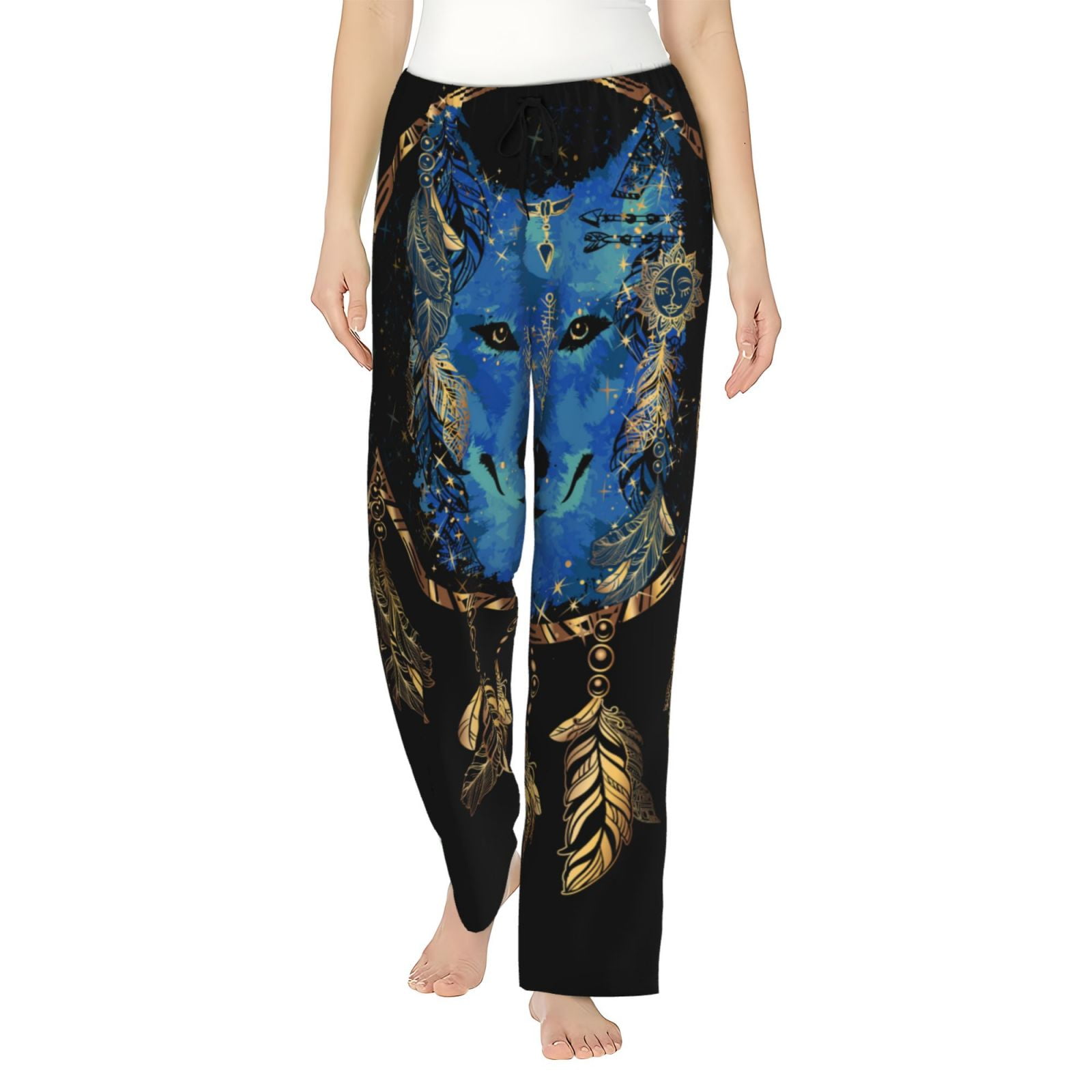 Logiee Wolf Head And Dreamcatcher Print Women Pajama Pants,Comfy Pj ...