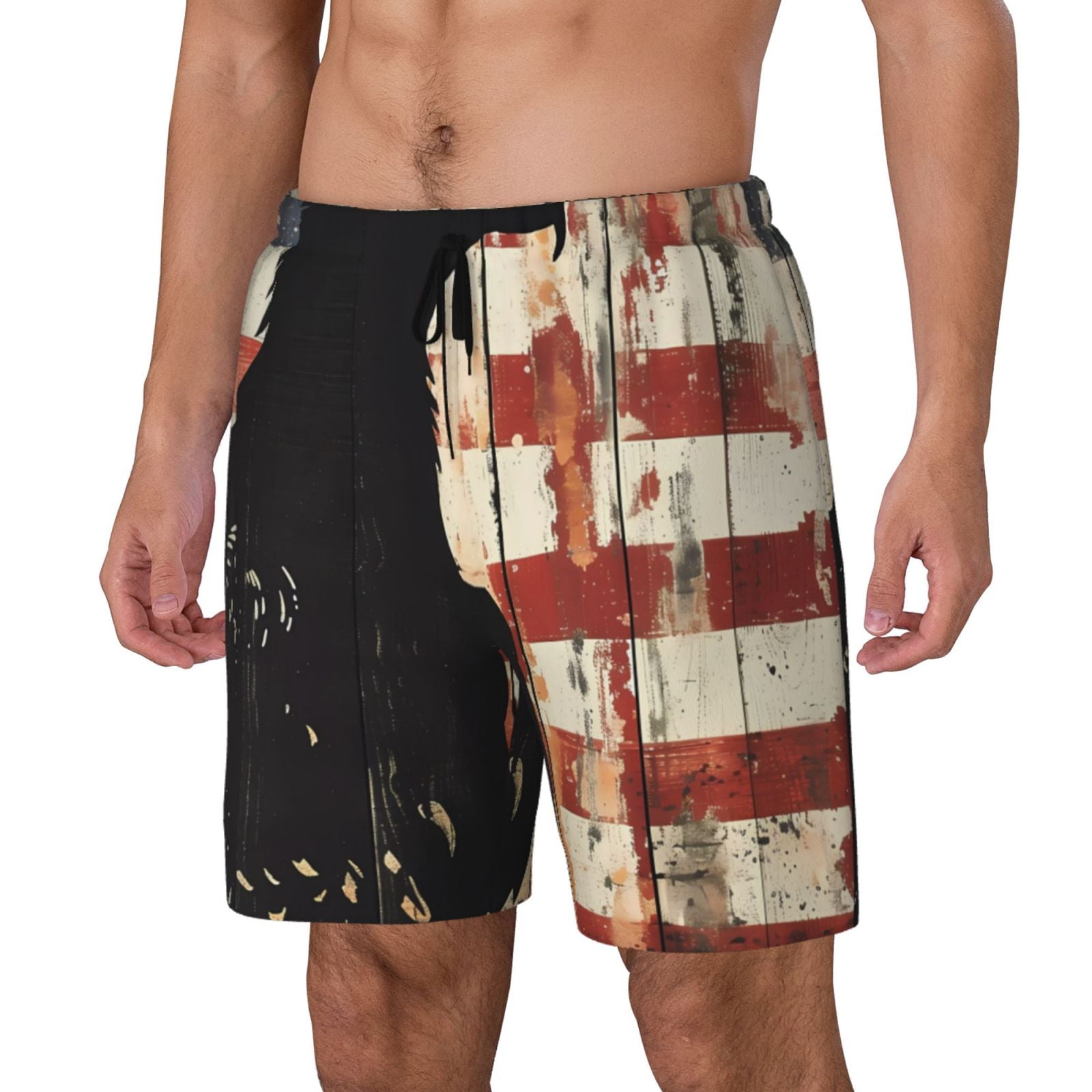 Logiee Wood Grain Bald Eagle Print Men's Swim Trunk,Quick Dry Board ...