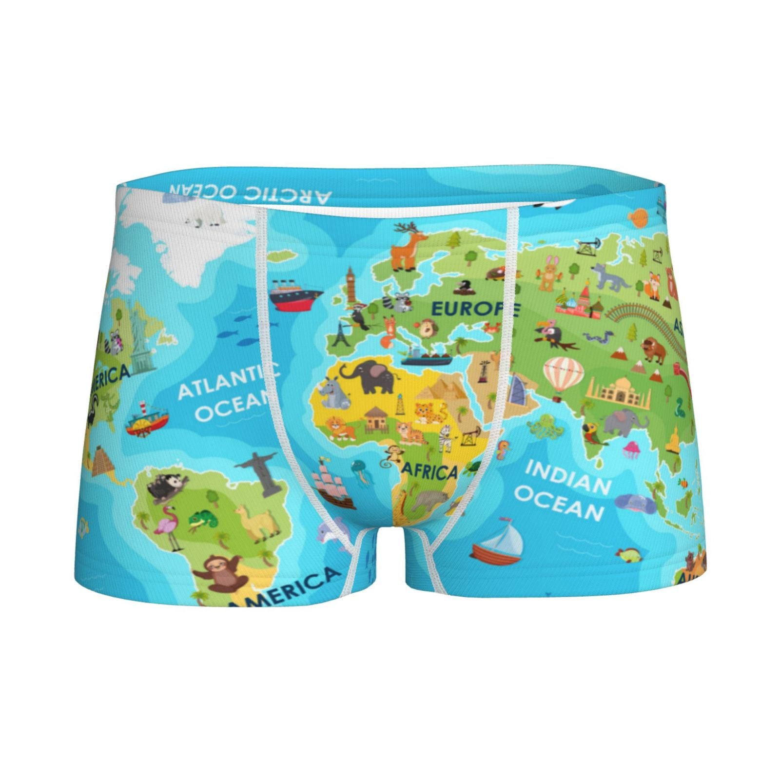 Logiee World Map With Animals Landmarks Print Boys' Boxer Briefs,Tween ...