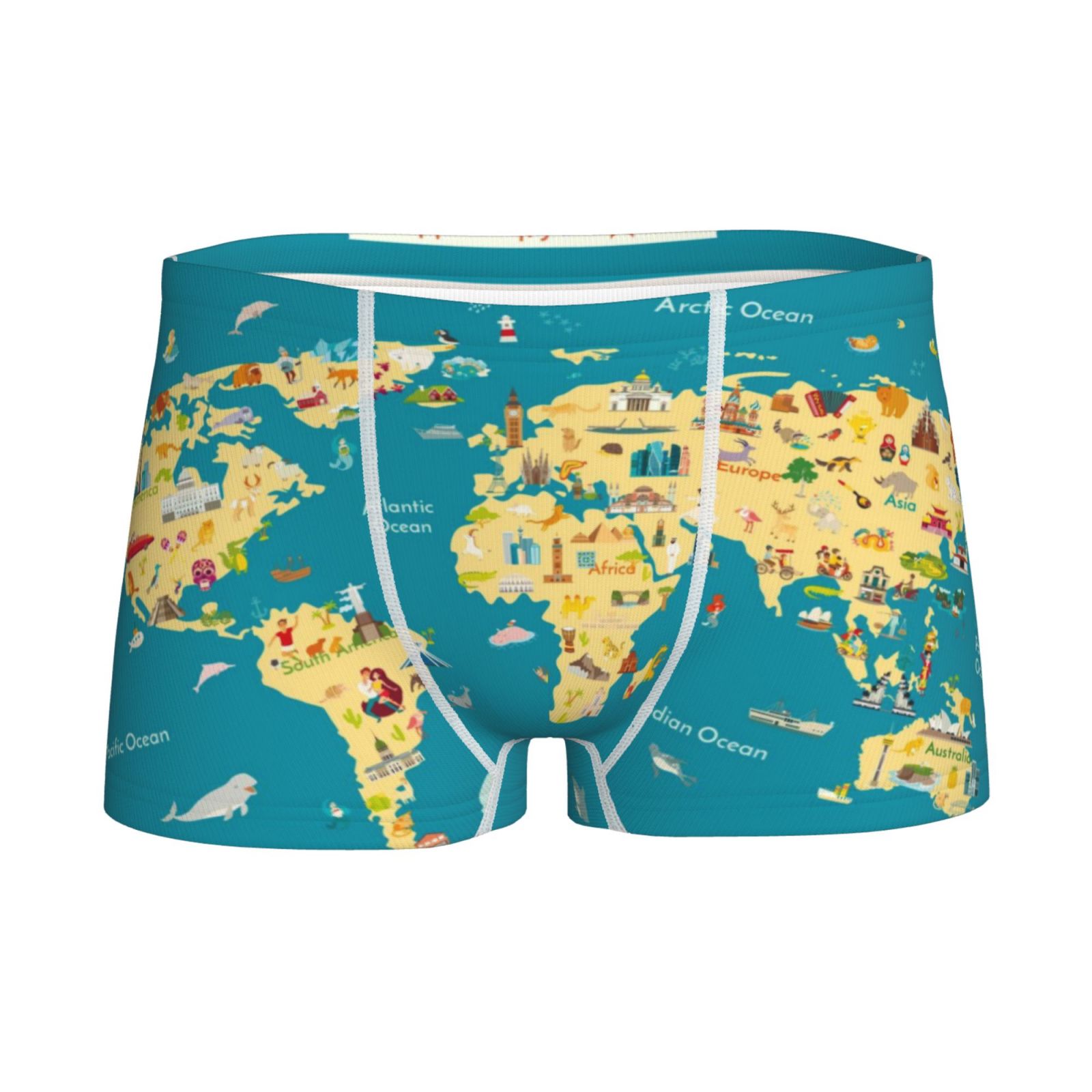 Logiee World Map With Landmarks Print Boys' Boxer Briefs,Tween Boy ...