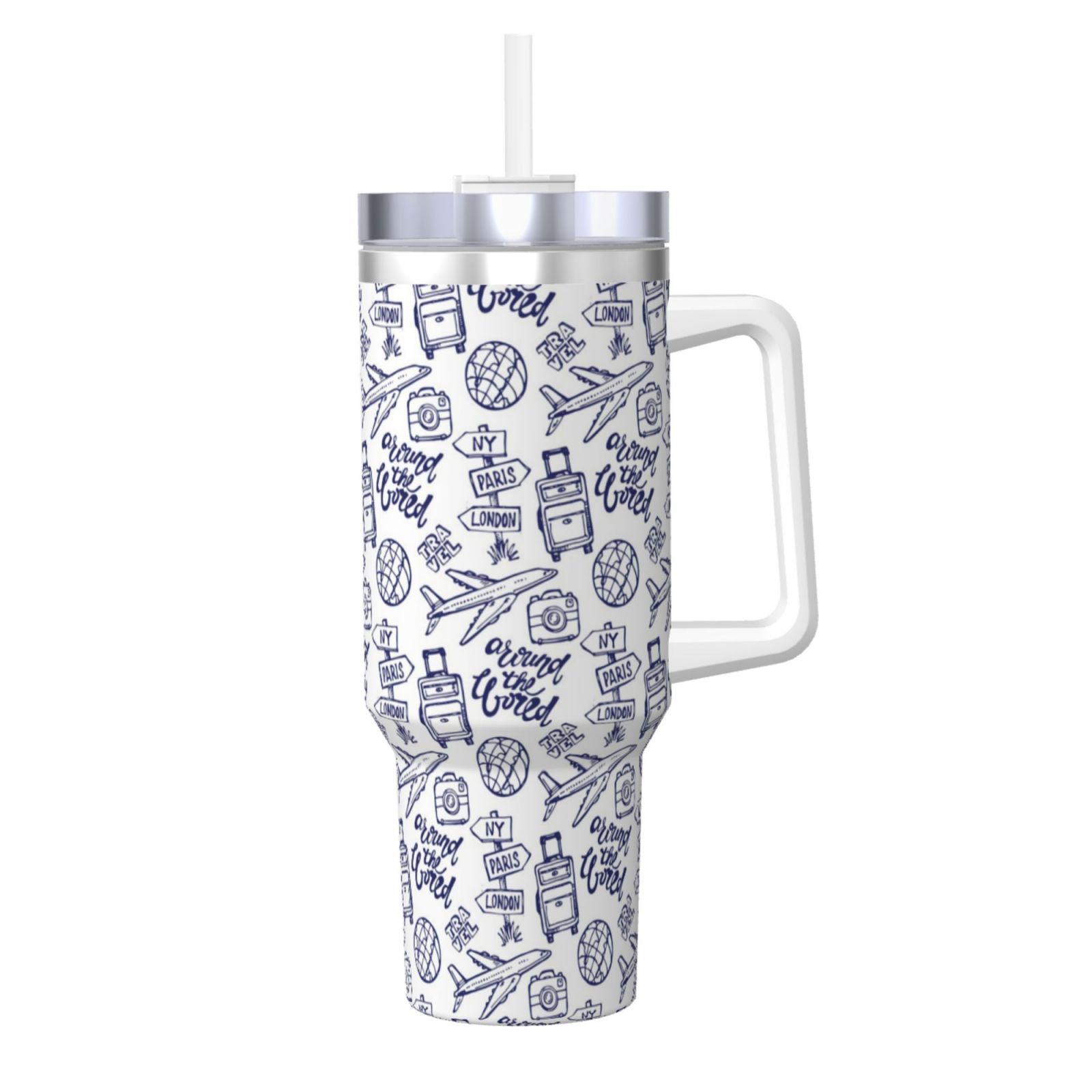 Logiee World Travel2 Print 40OZ Ice Bully Cup with Handle and Straw ...