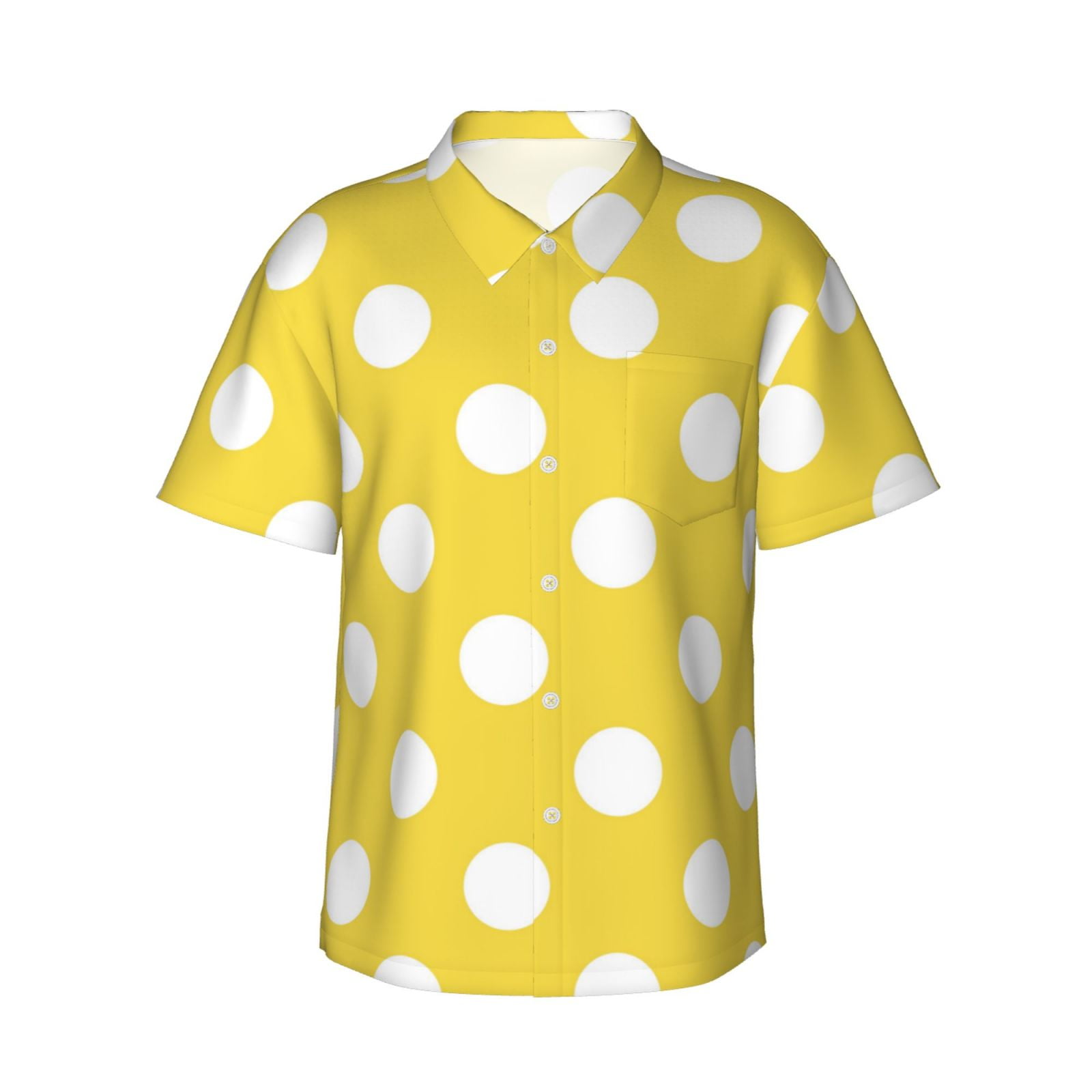 Logiee Yellow And White Polka Dot Print Mens Hawaiian Shirts,Loose-Fit ...