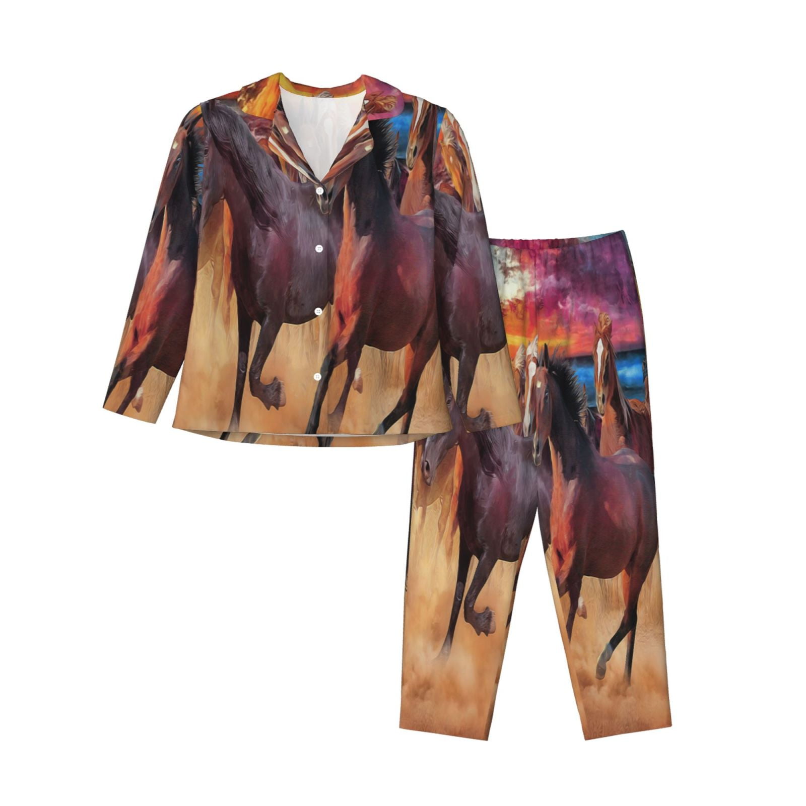 Logiee a herd of horses Print Womens Pajamas Set,Long Sleeve Sleepwear ...