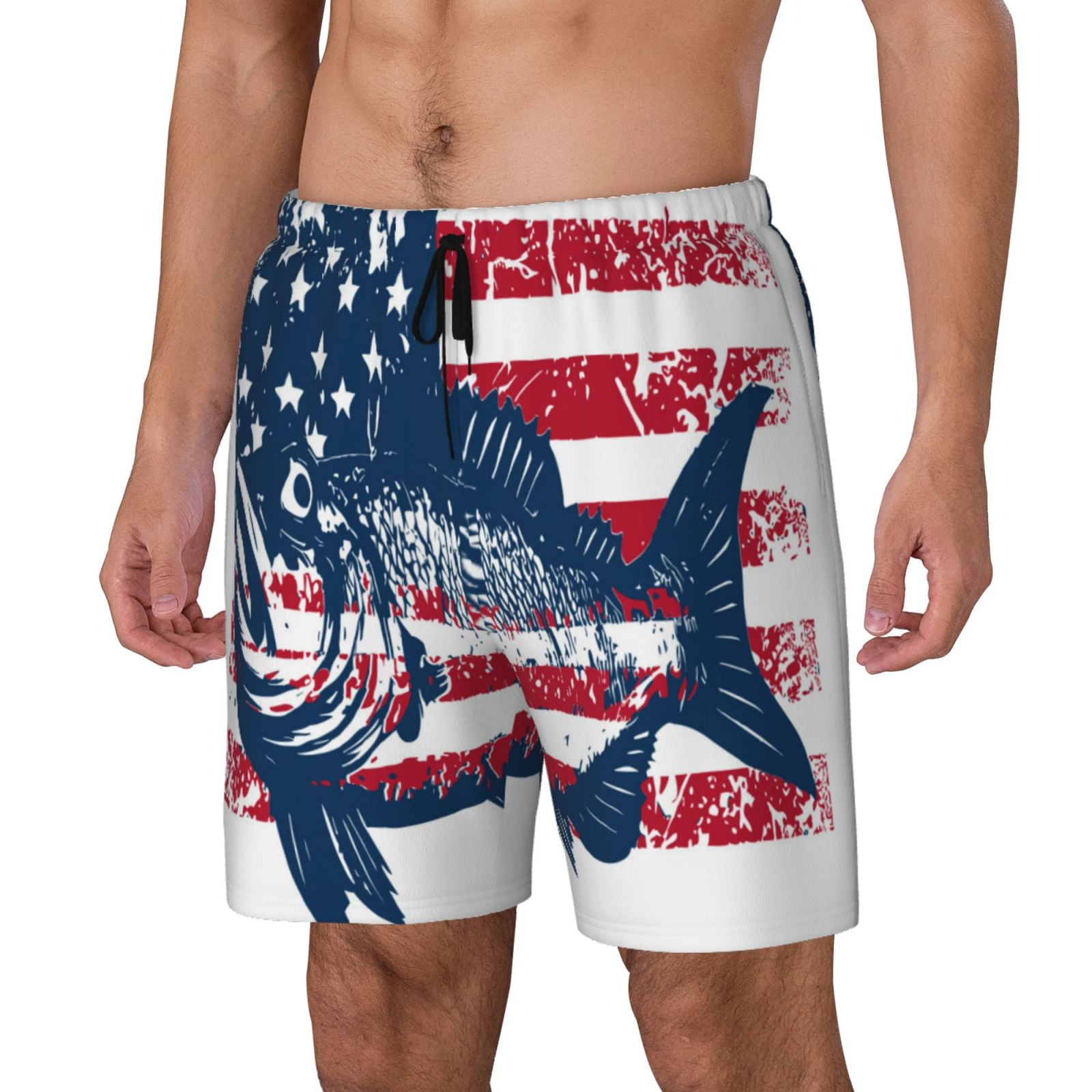 Logiee bass fish with the USA flag Print Men's Swim Trunk,Quick Dry ...