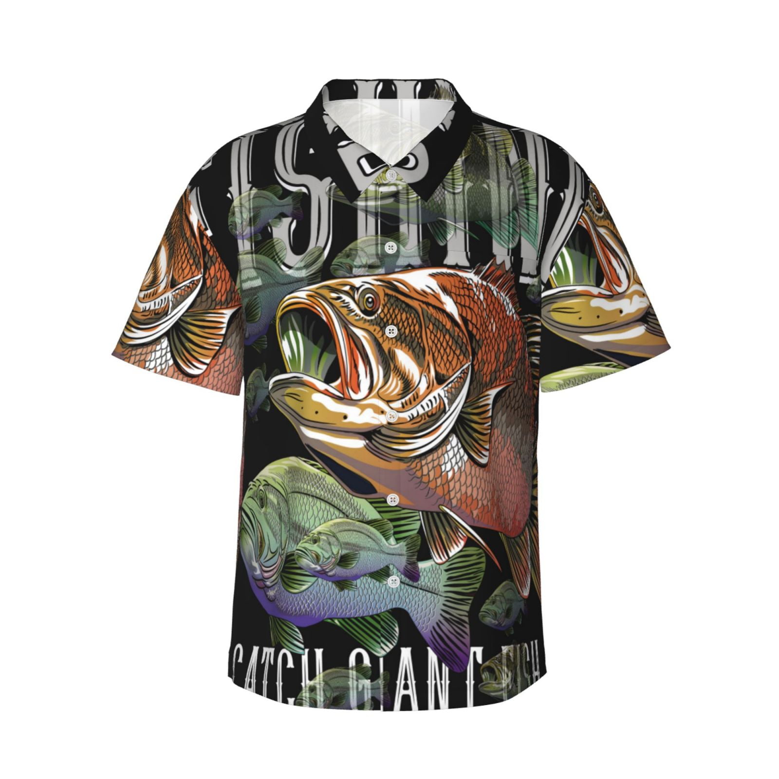 Logiee bass water fishing Print Mens Hawaiian Shirts,Loose-Fit Short ...