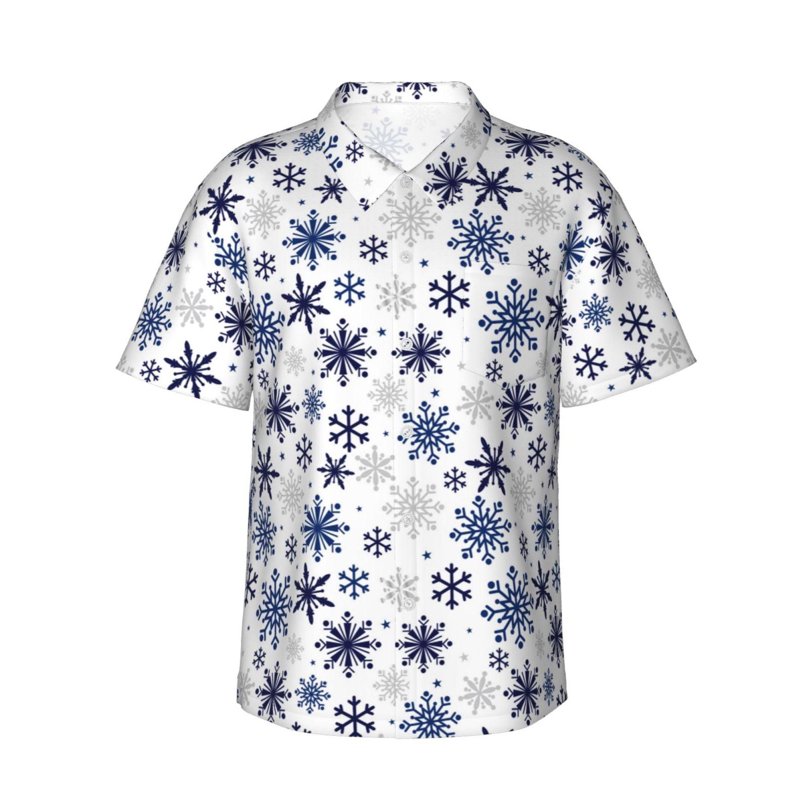Logiee blue Snowflake Prints Print Mens Hawaiian Shirts,Loose-Fit Short ...