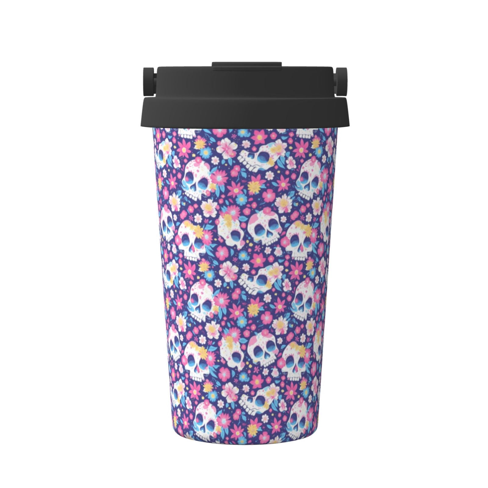 Logiee blue flower Skull colorful Print Stainless Steel Coffee Tumbler ...