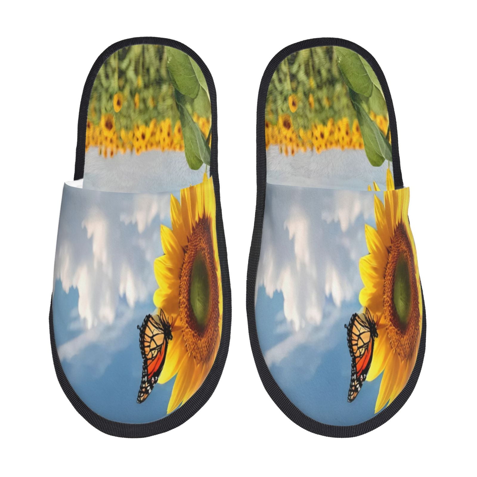 Logiee butterfly and sunflower Print Fuzzy Scuff Slippers,Soft Comfy ...
